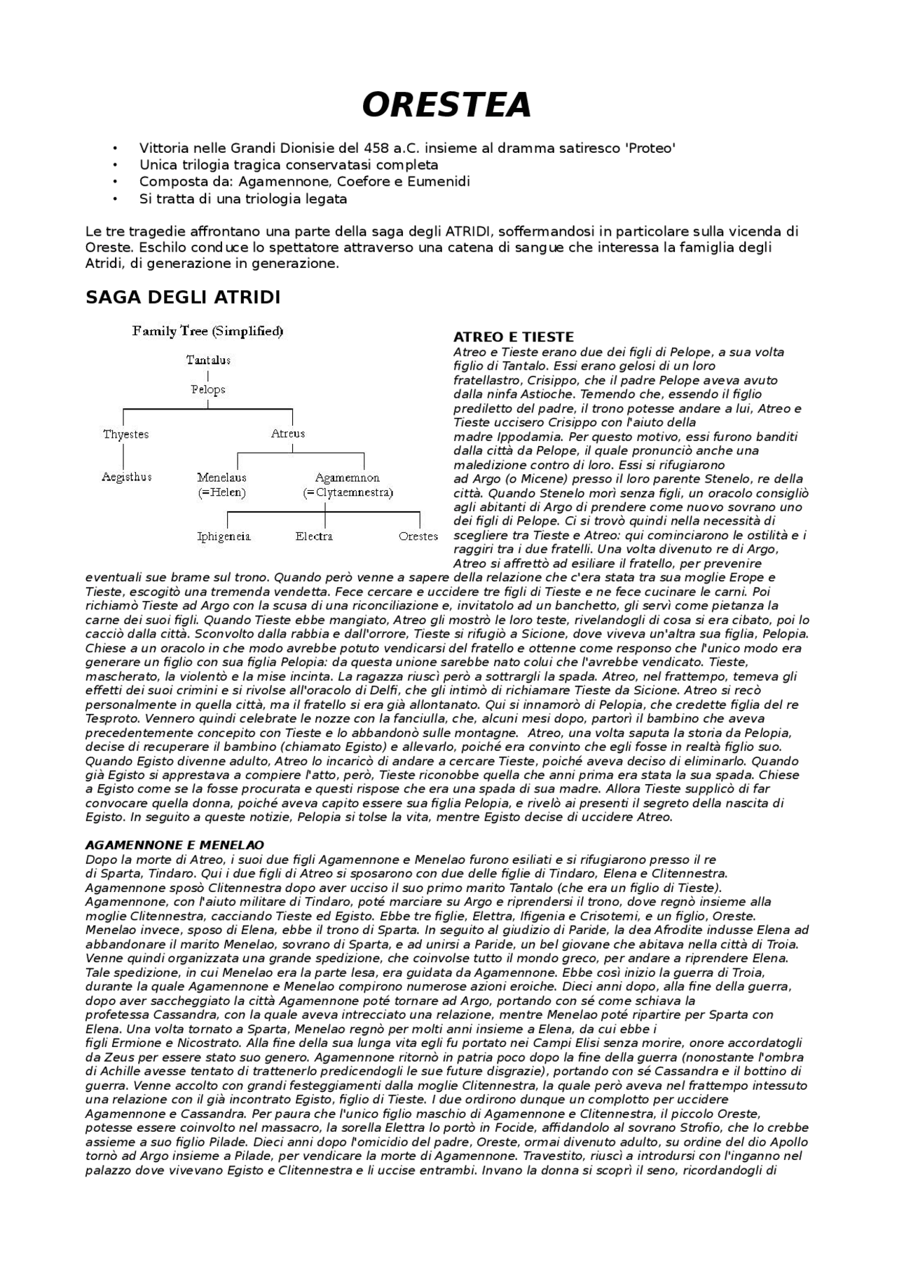 Letteratura teatrale: la trilogia dell'Orestea di Eschilo - Docsity