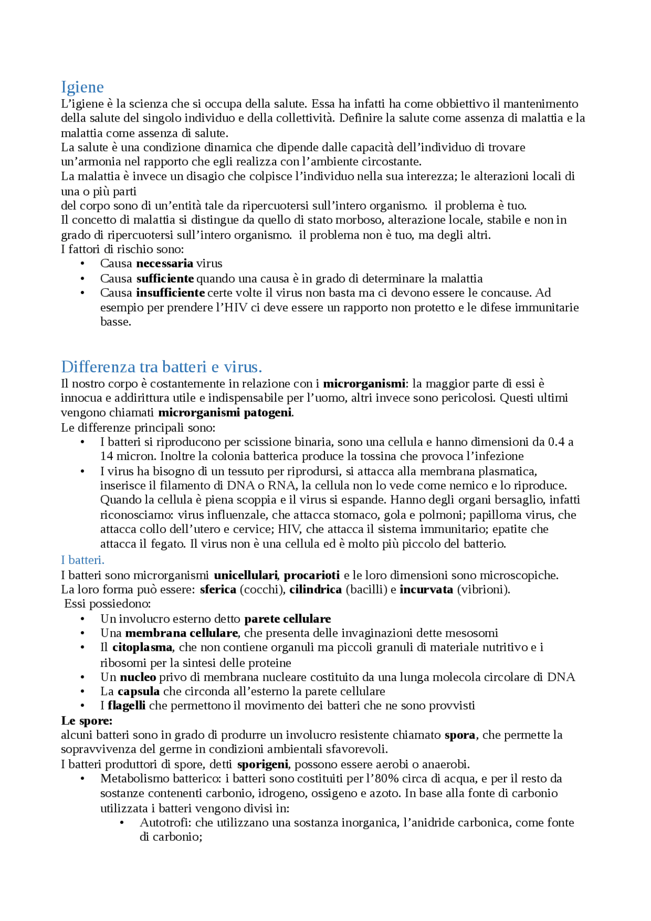 Igiene Differenza Tra Batteri E Virus Docsity