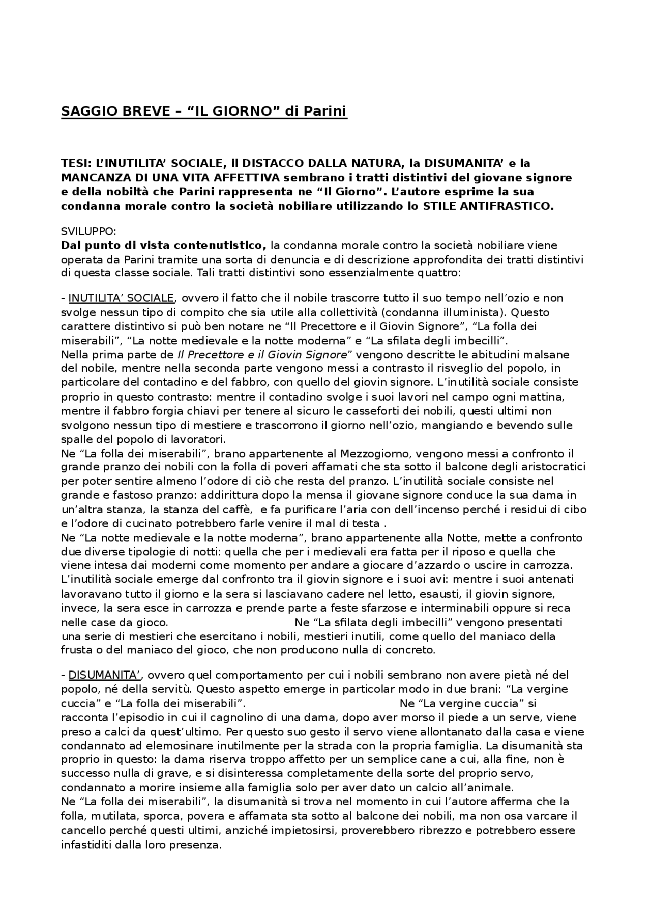 Il Giorno Di Parini Docsity
