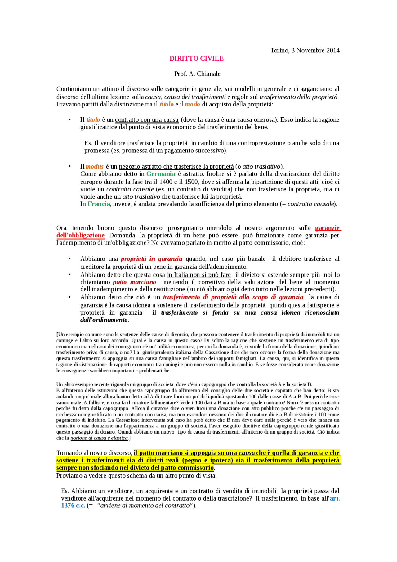 Diritto Civile Prof Chianale Appunti Di Diritto Civile Docsity
