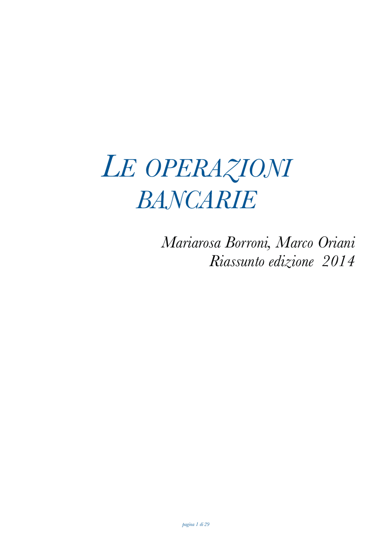 Le Operazioni Bancarie Borroni Oriani Docsity
