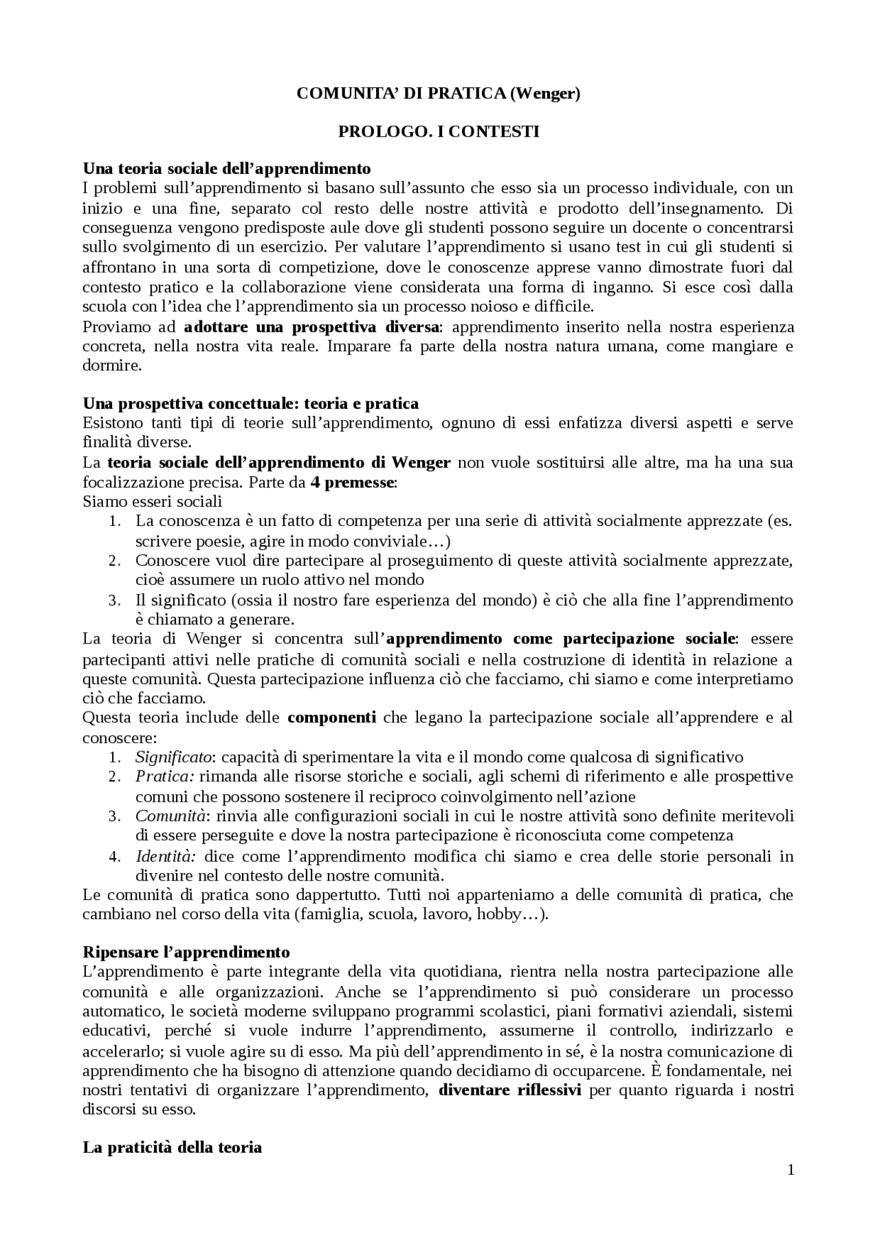 Wenger E Comunità Di Pratica Docsity