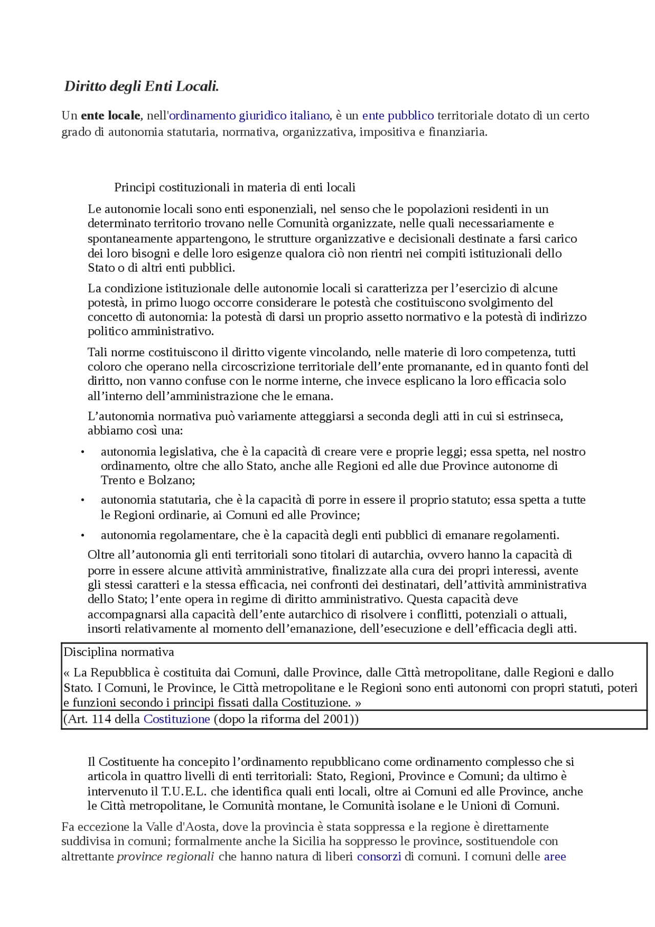 Diritto Degli Enti Locali Docsity