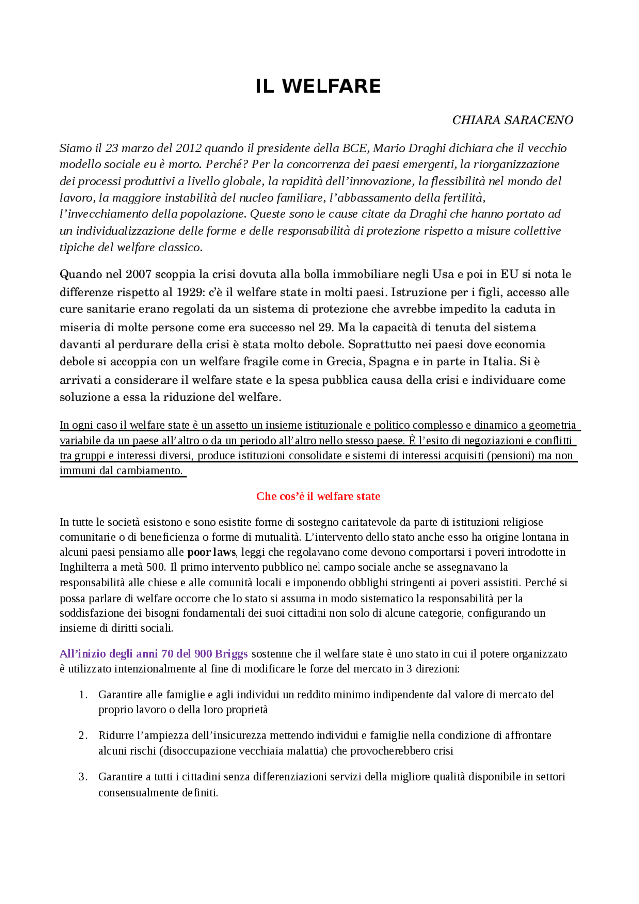 Il Welfare Chiara Saraceno Docsity