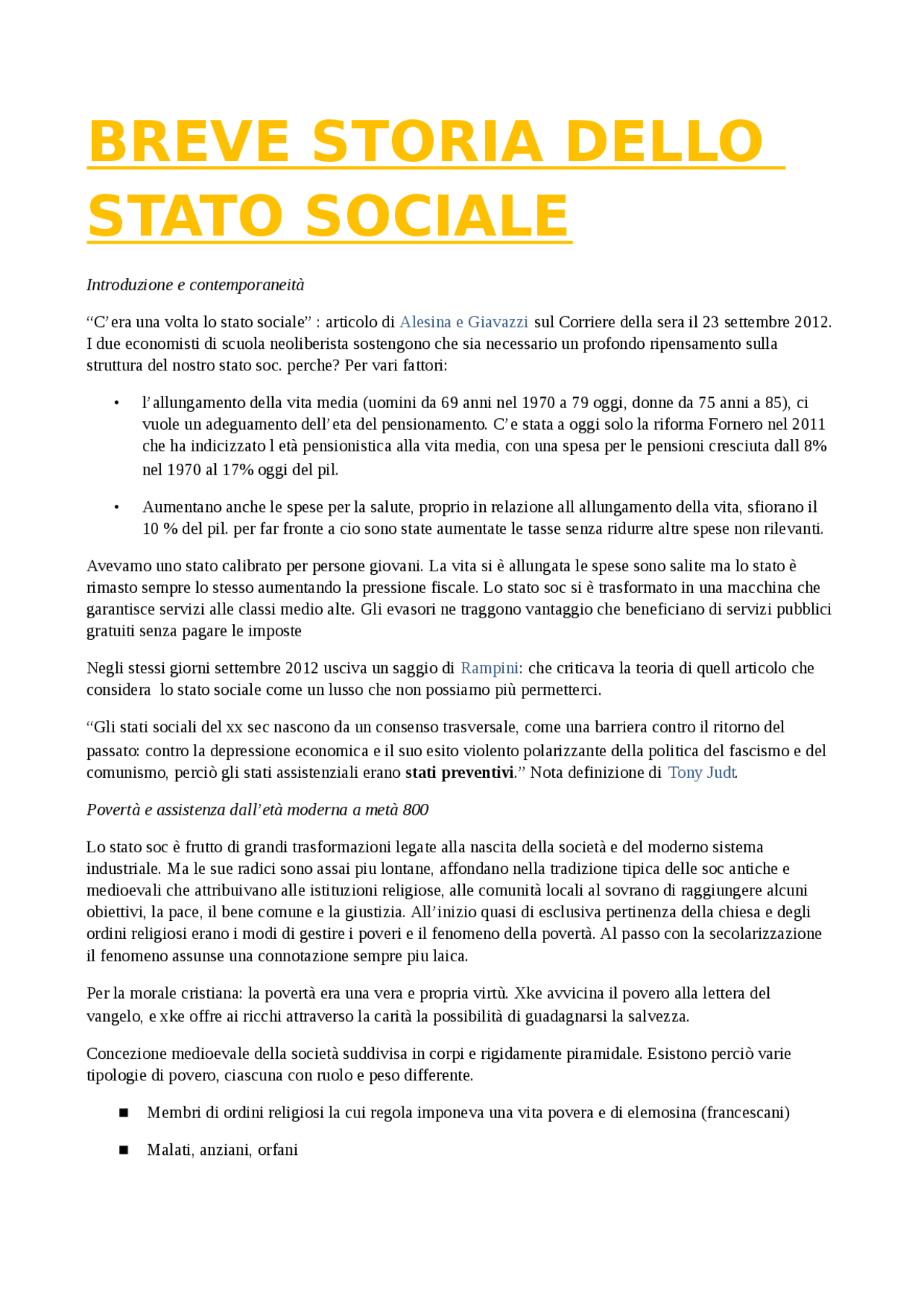 Breve Storia Dello Stato Sociale Docsity