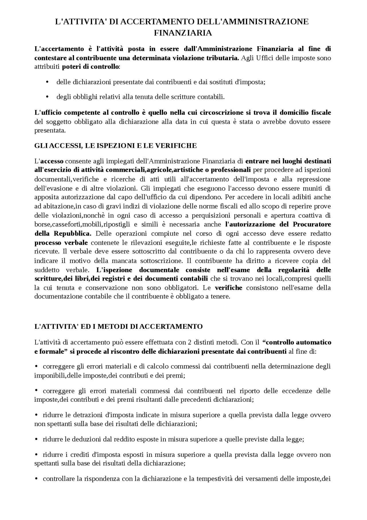 Appunti Di Diritto Tributario Accertamento Delle Imposte Docsity