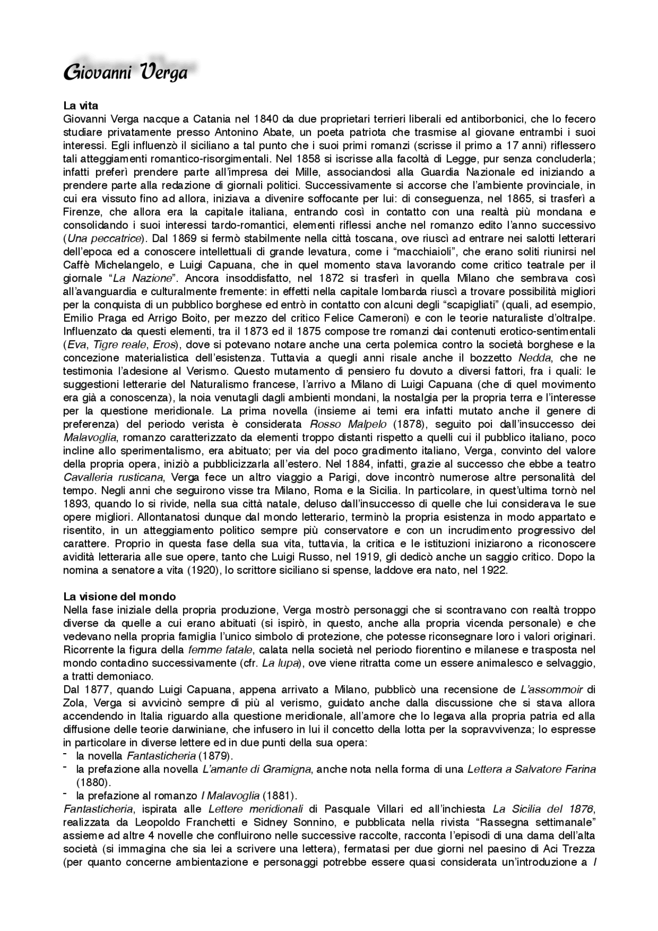 Appunti Su Giovanni Verga Docsity