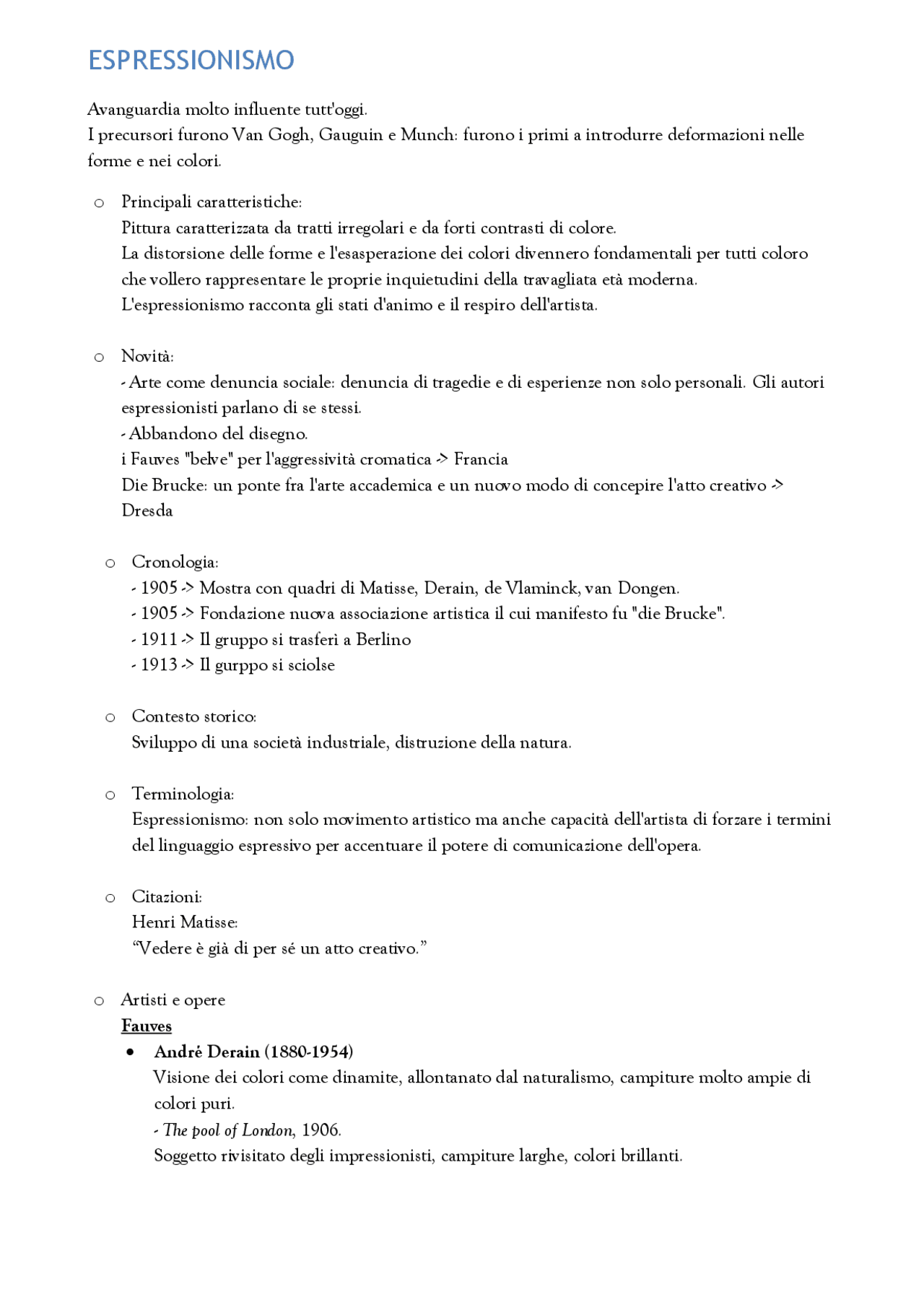 Scheda Riassuntiva Espressionismo Docsity