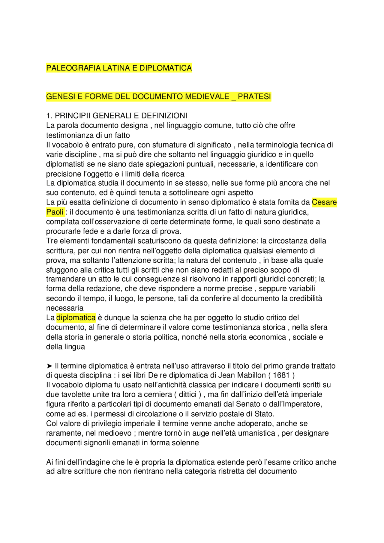 Genesi E Forme Del Documento Mediave Di Pratesi Sintesi Del Corso Di