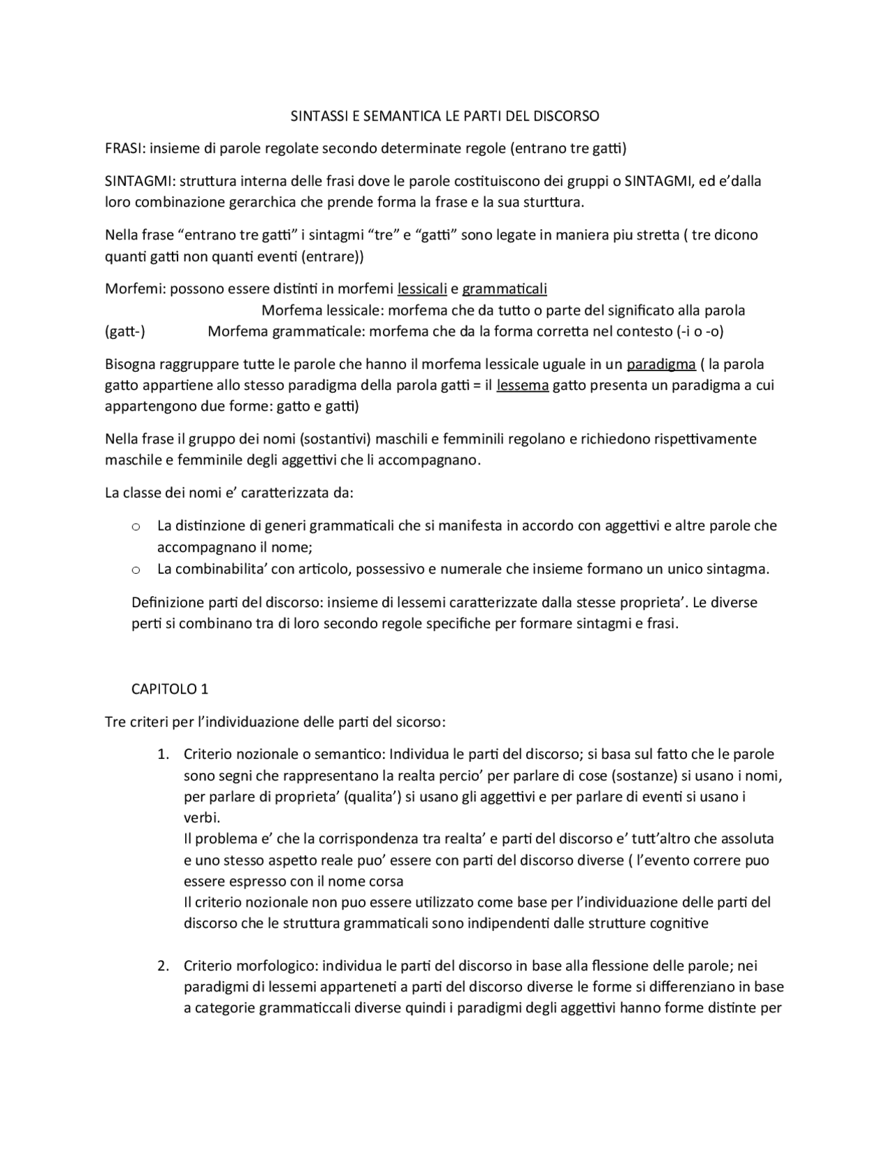 Sintassi e semantica le parti del discorso - Docsity