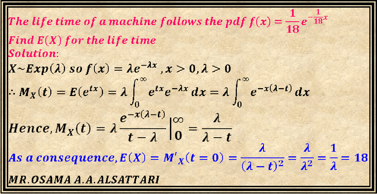 Expectation of exponential distribution life time by using the moment ...