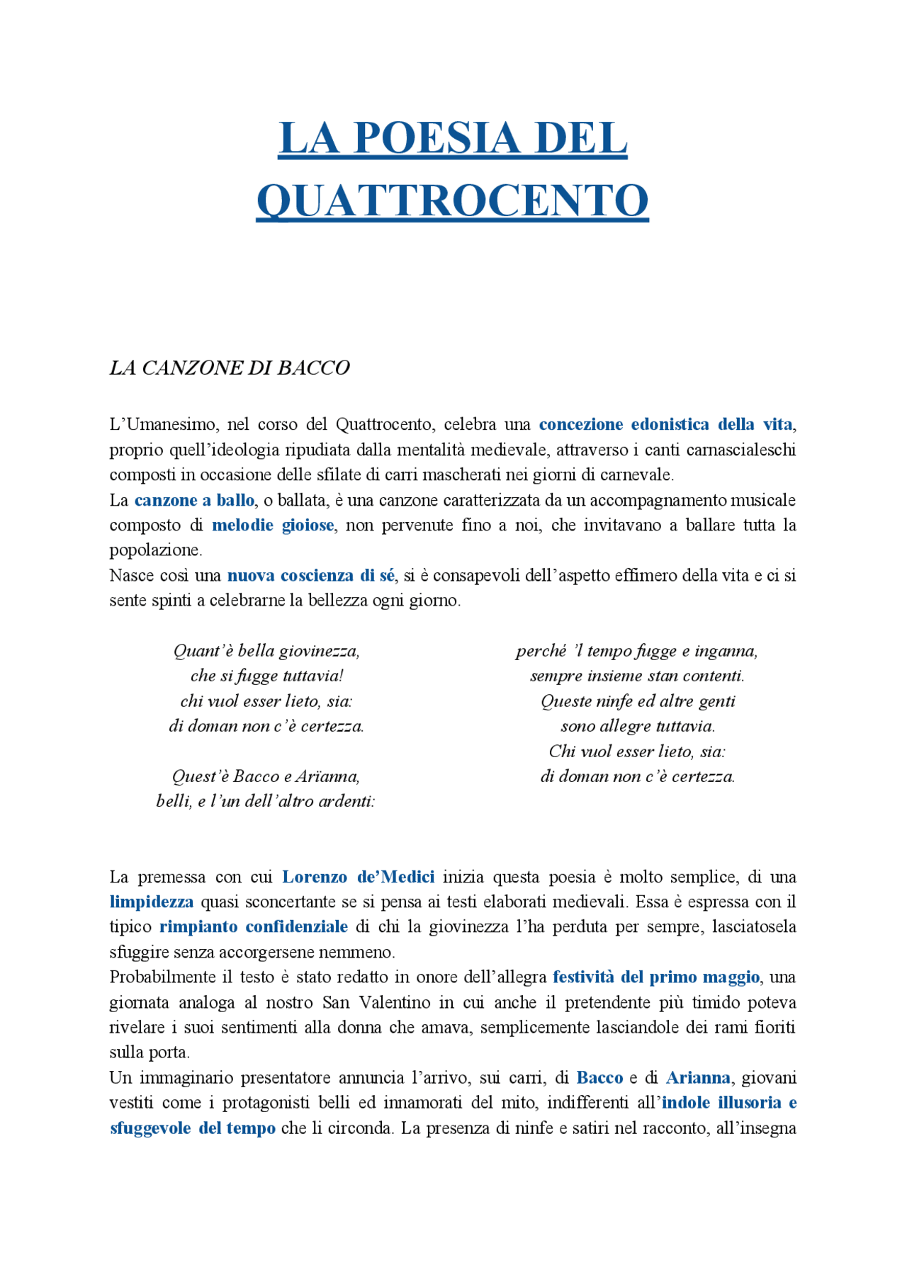 La Poesia Del Quattrocento Docsity