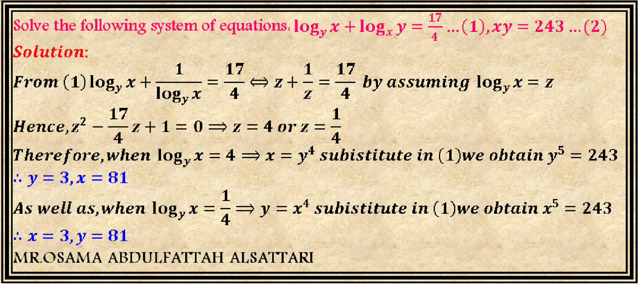 Logarithmic equations system - Docsity