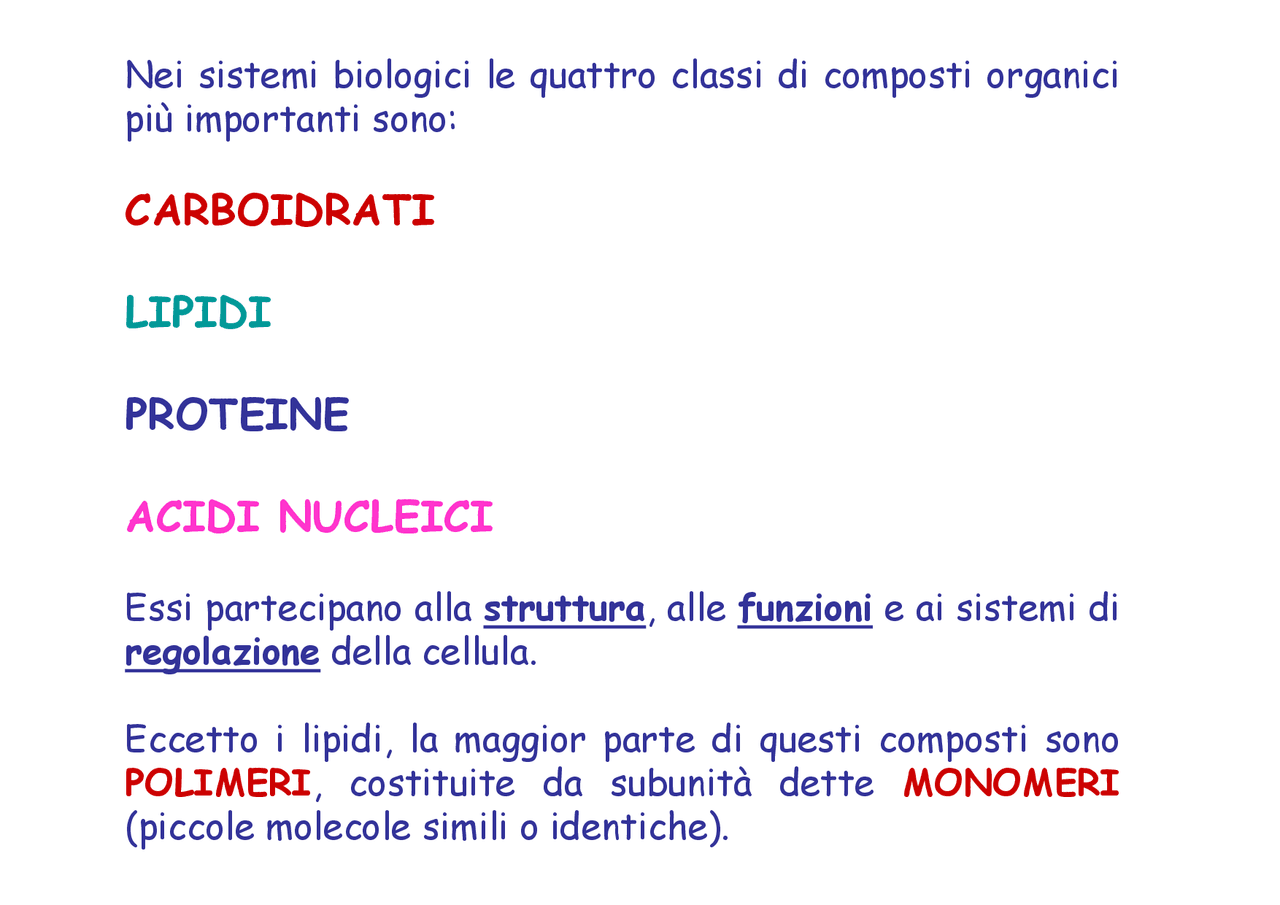 CARBOIDRATI, LIPIDI, PROTEINE ED AMINOACIDI - Docsity