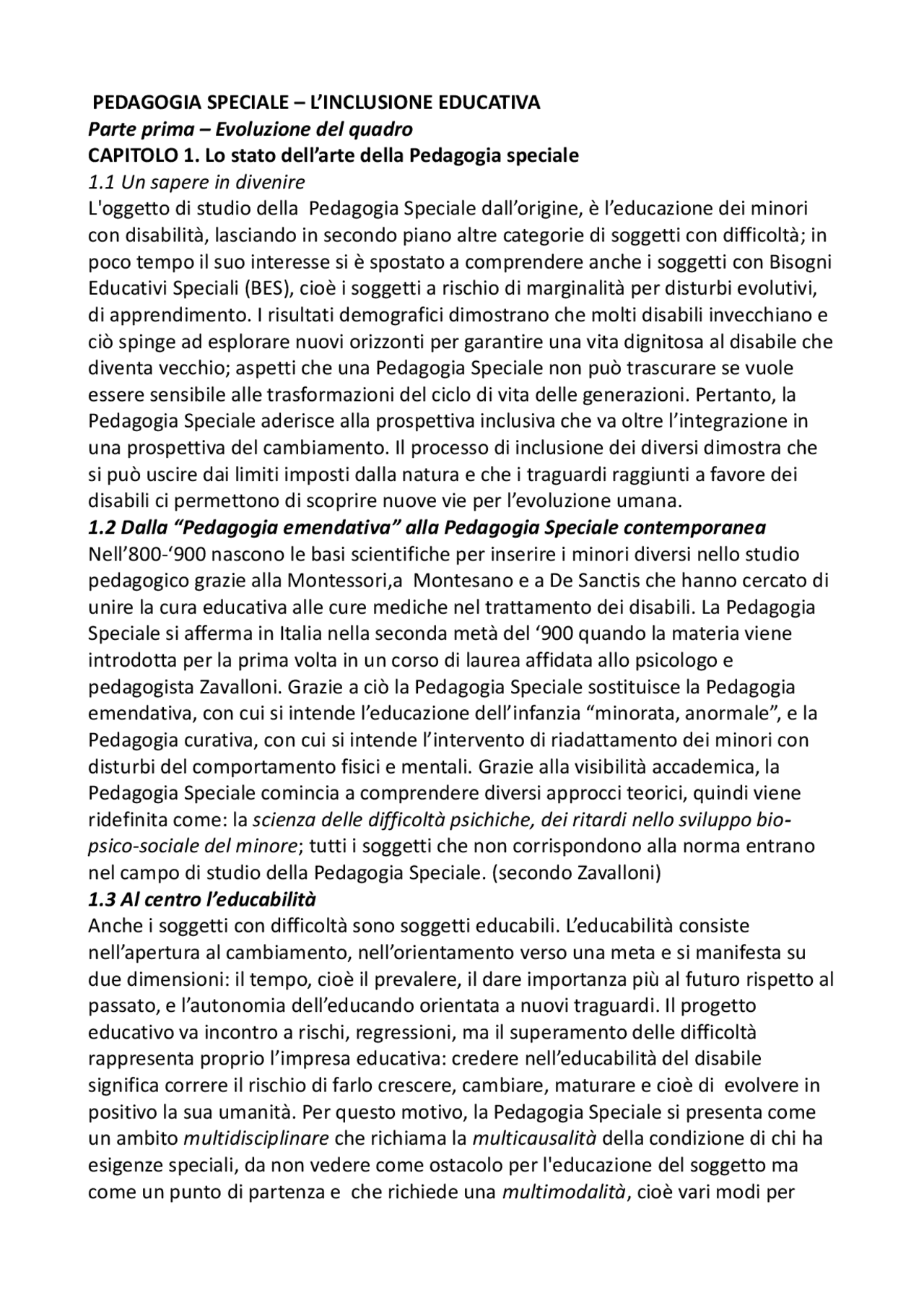 Riassunto Inclusione Educativa” Docsity