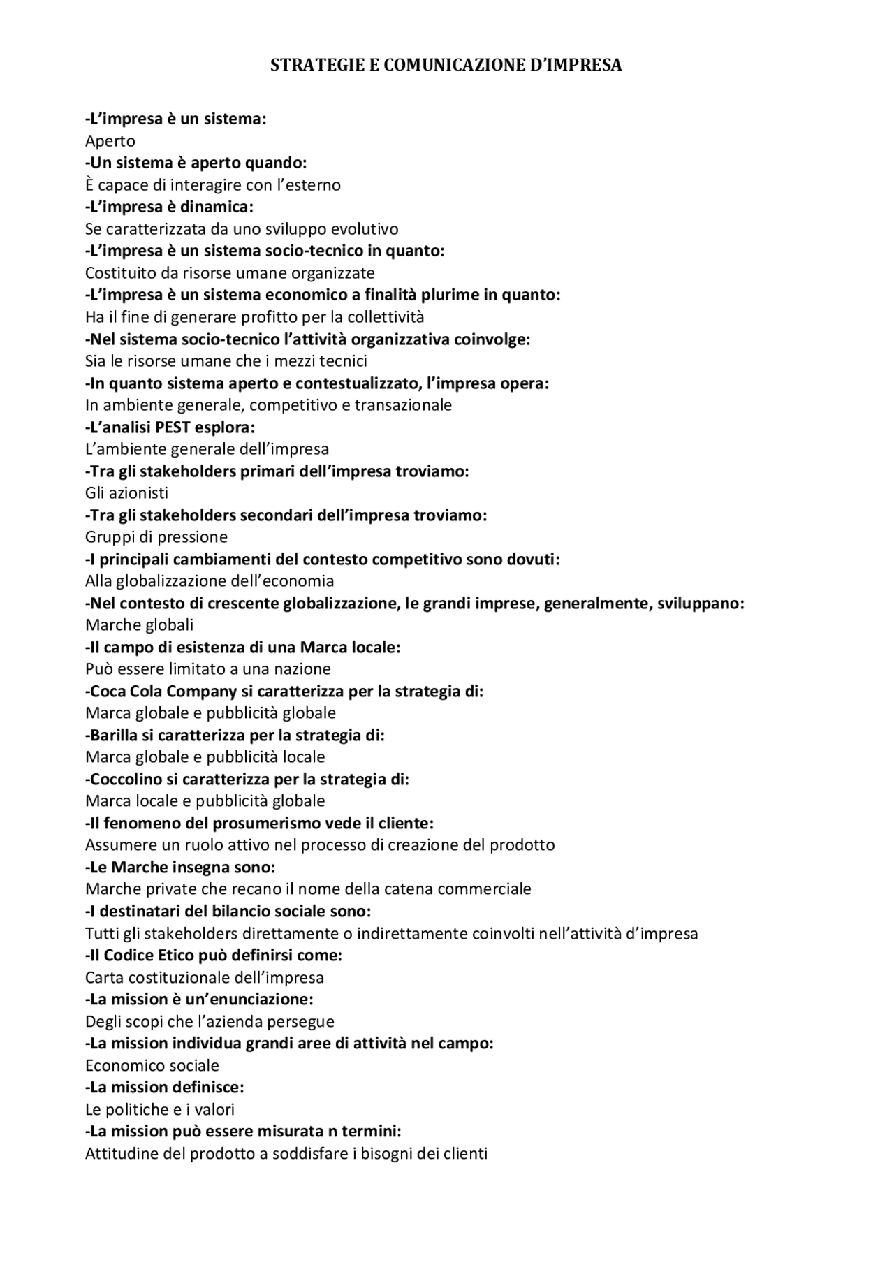 Esame Di Strategie Di Comunicazione Dimpresa Docsity