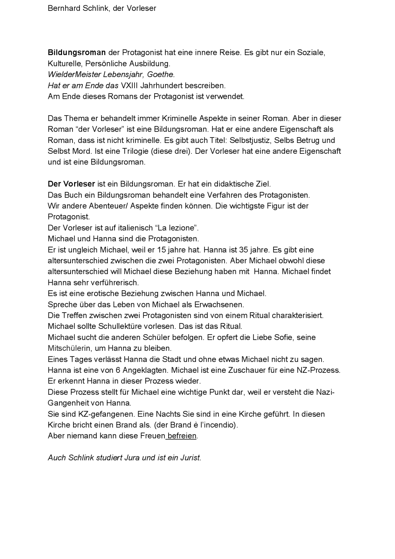 Bernhard Schlink, der Vorleser, 1995 | Sintesi del corso di Tedesco ...