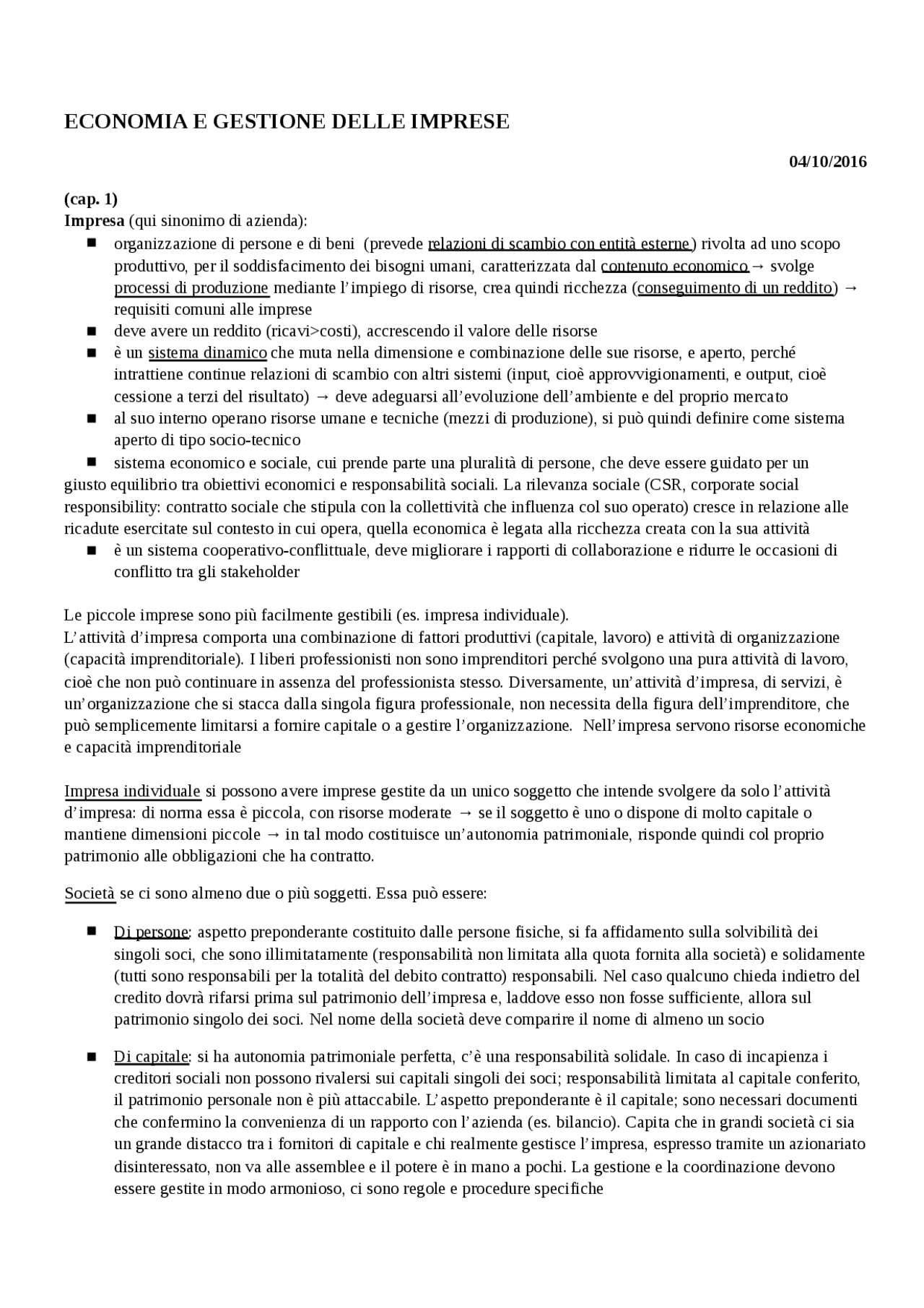 La Gestione Dimpresa Sciarelli Docsity