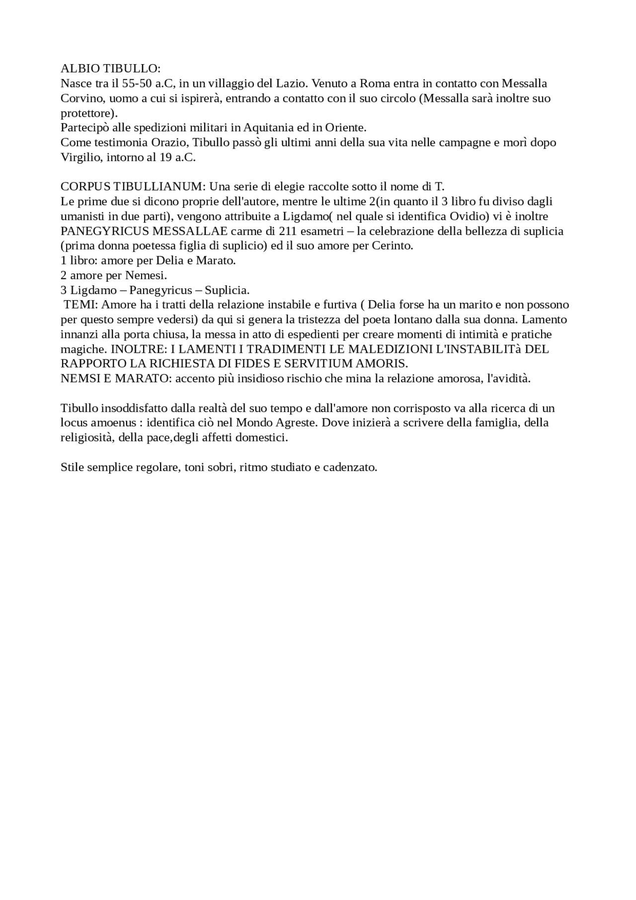 Tibullo Vita Ed Opere Docsity