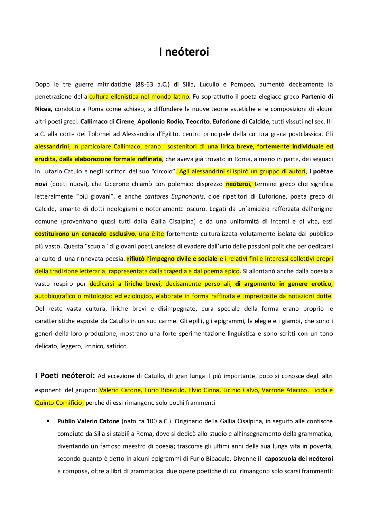 I neoteroi e Catullo - Docsity