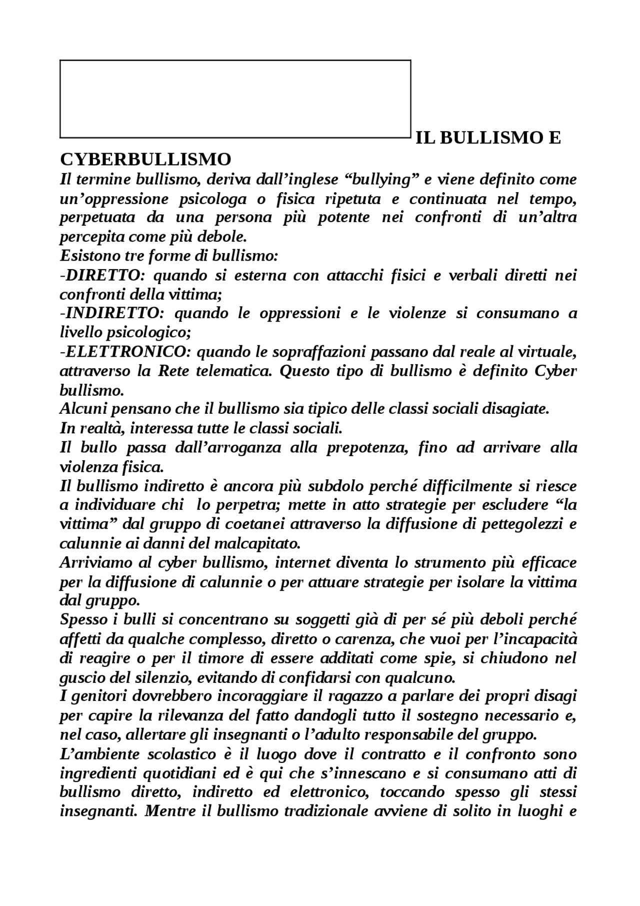 Bullismo E Bullismo Su Internet Il Cyber Bullismo Docsity