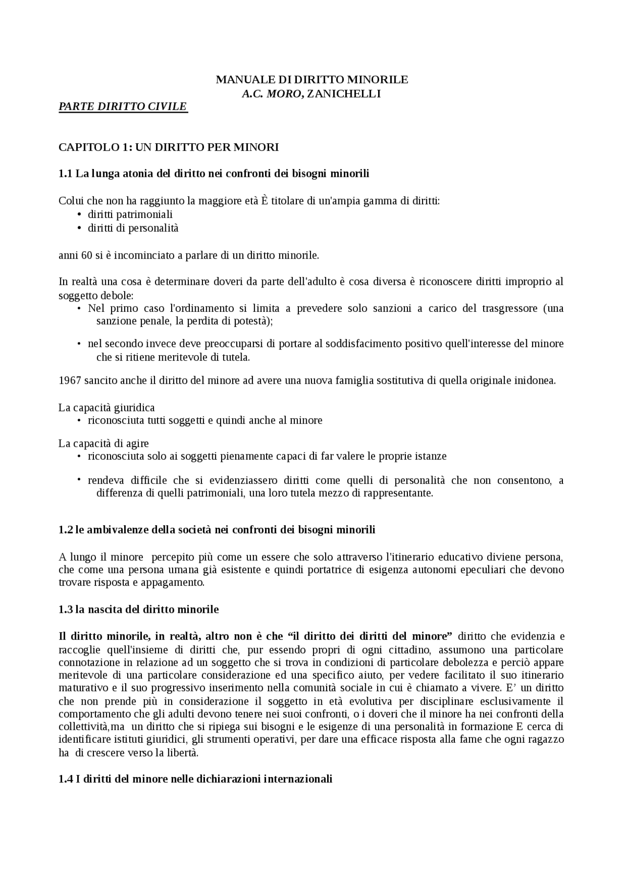 Manuale Di Diritto Minorile A Moro Docsity