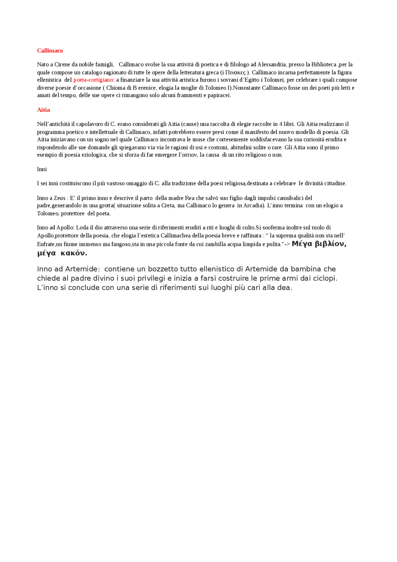 Callimaco Sintesi Autore Greco Docsity