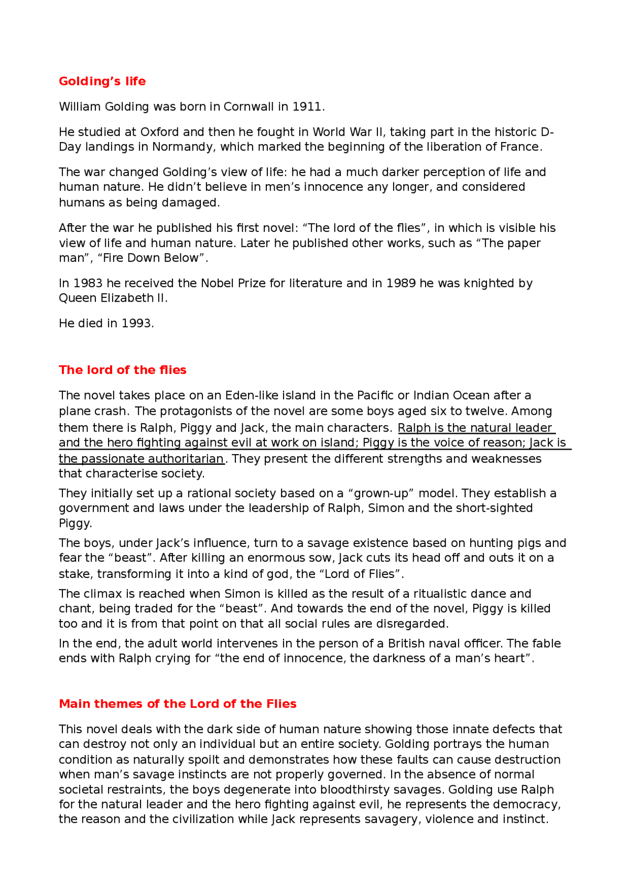 William Golding and "The Lord of the flies" - Docsity