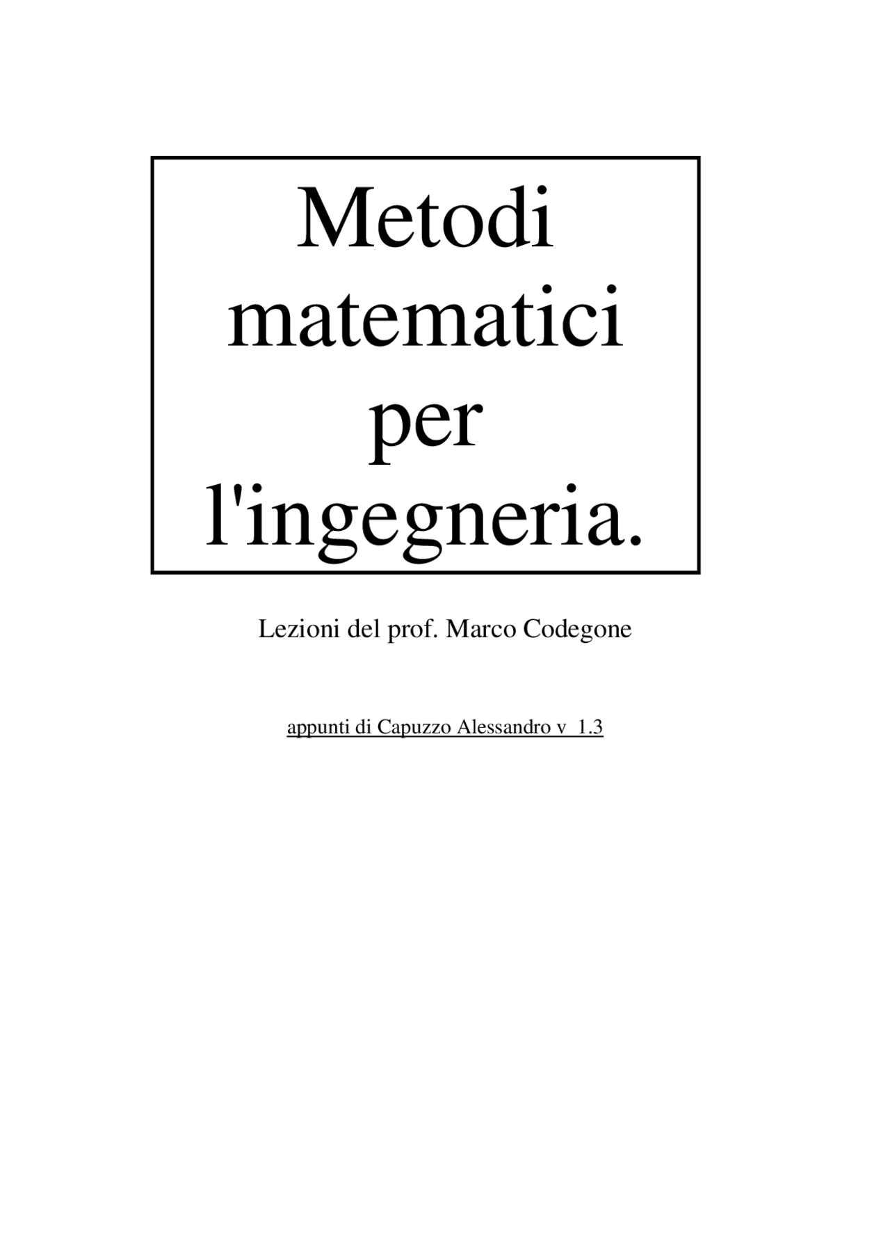 Metodi Matematici Per Lingegneria Docsity