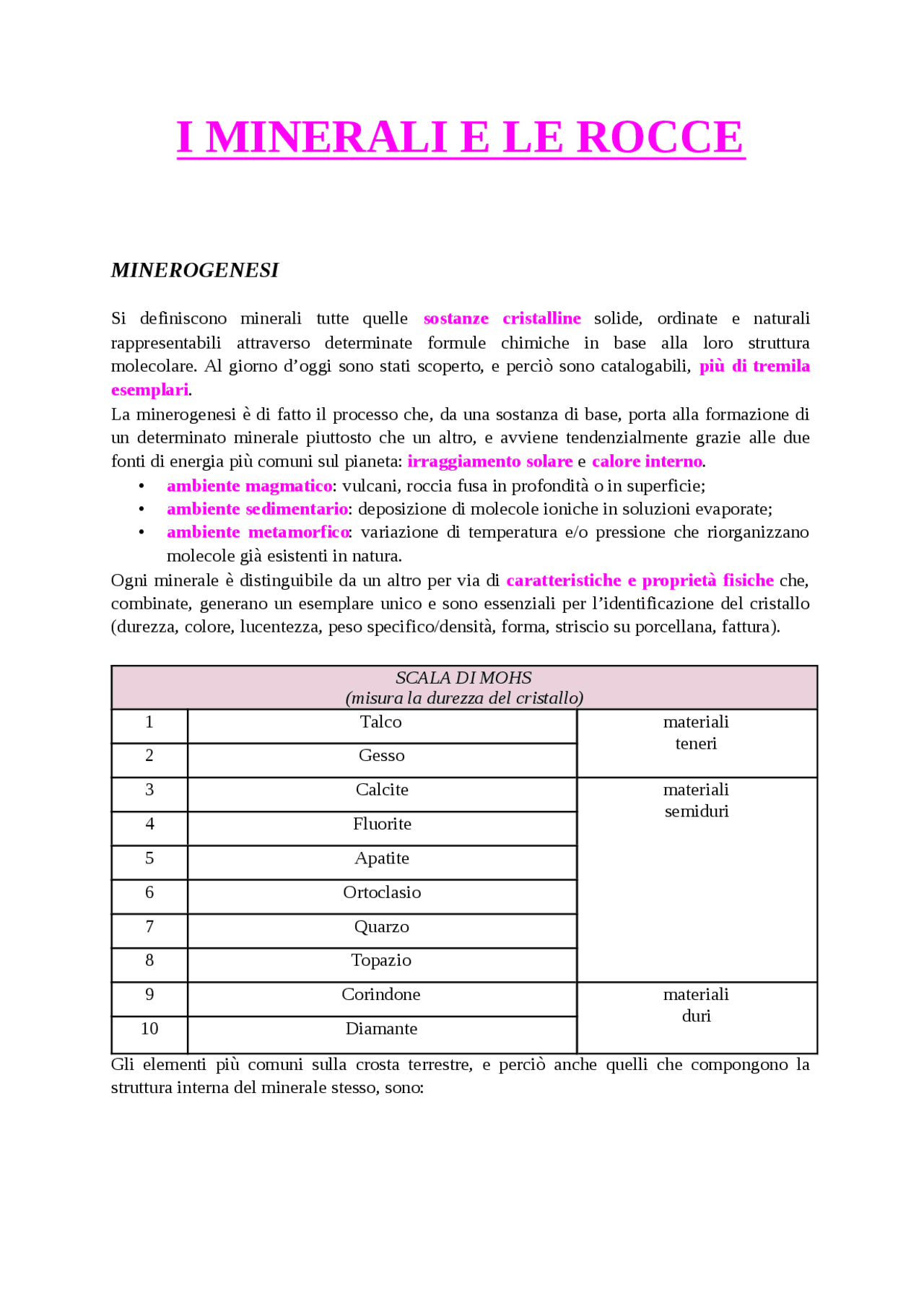 I Minerali E Le Rocce Docsity