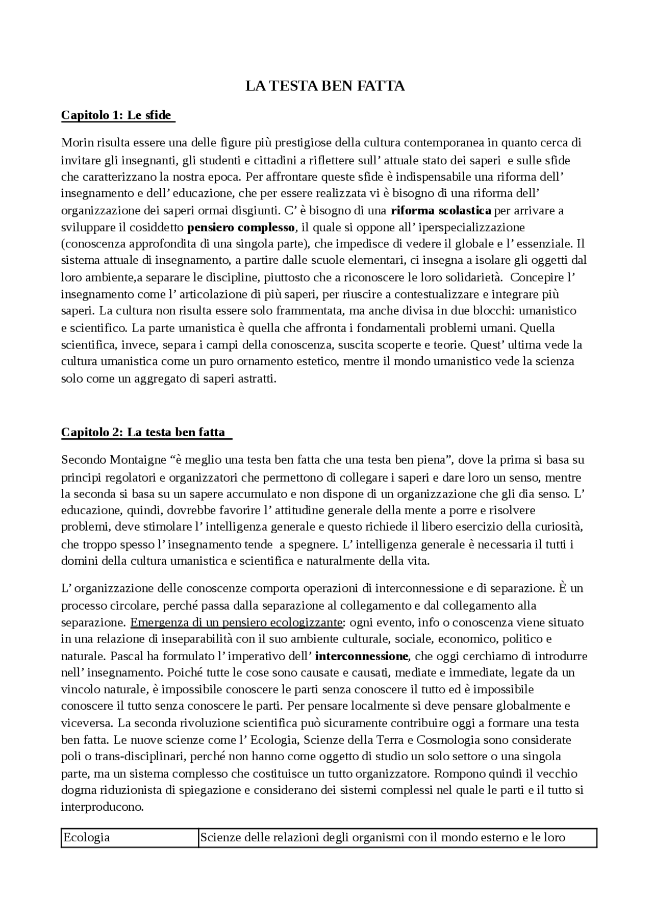 La Testa Ben Fatta Di Edgar Morin Docsity