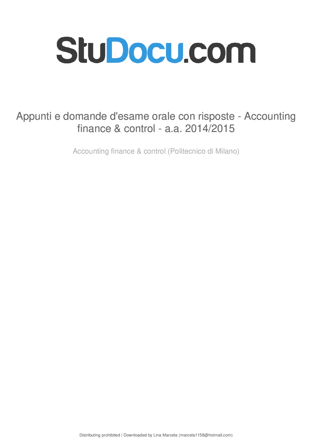 Appunte E Domande Esame Orale Afc Accounting Finance And Control Docsity