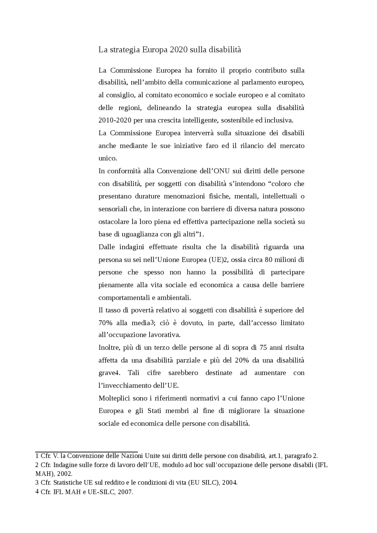 La strategia Europa 2020 sulla disabilità - Docsity