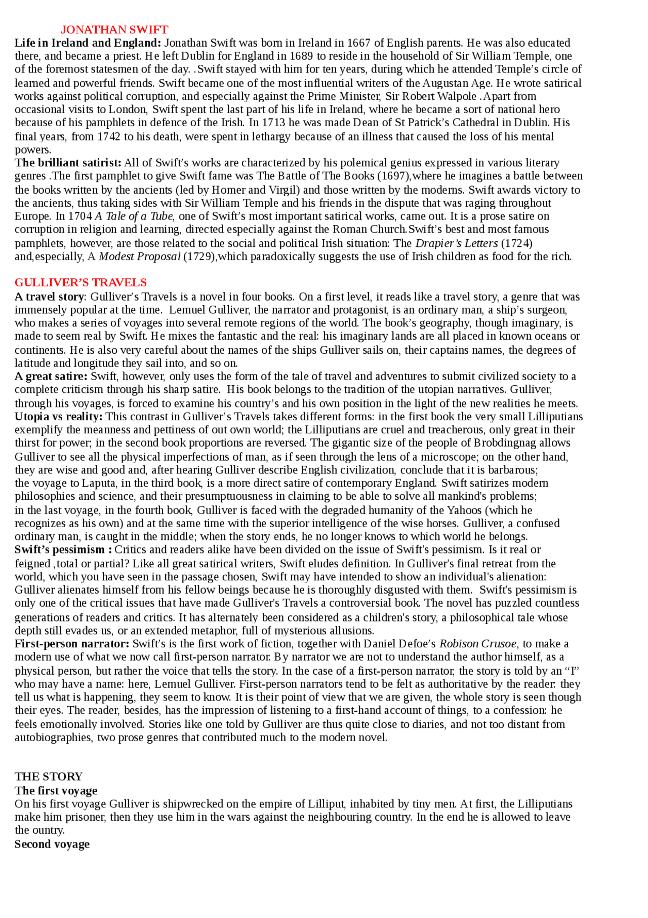 Analisi Sullautore Jonathan Swift Docsity