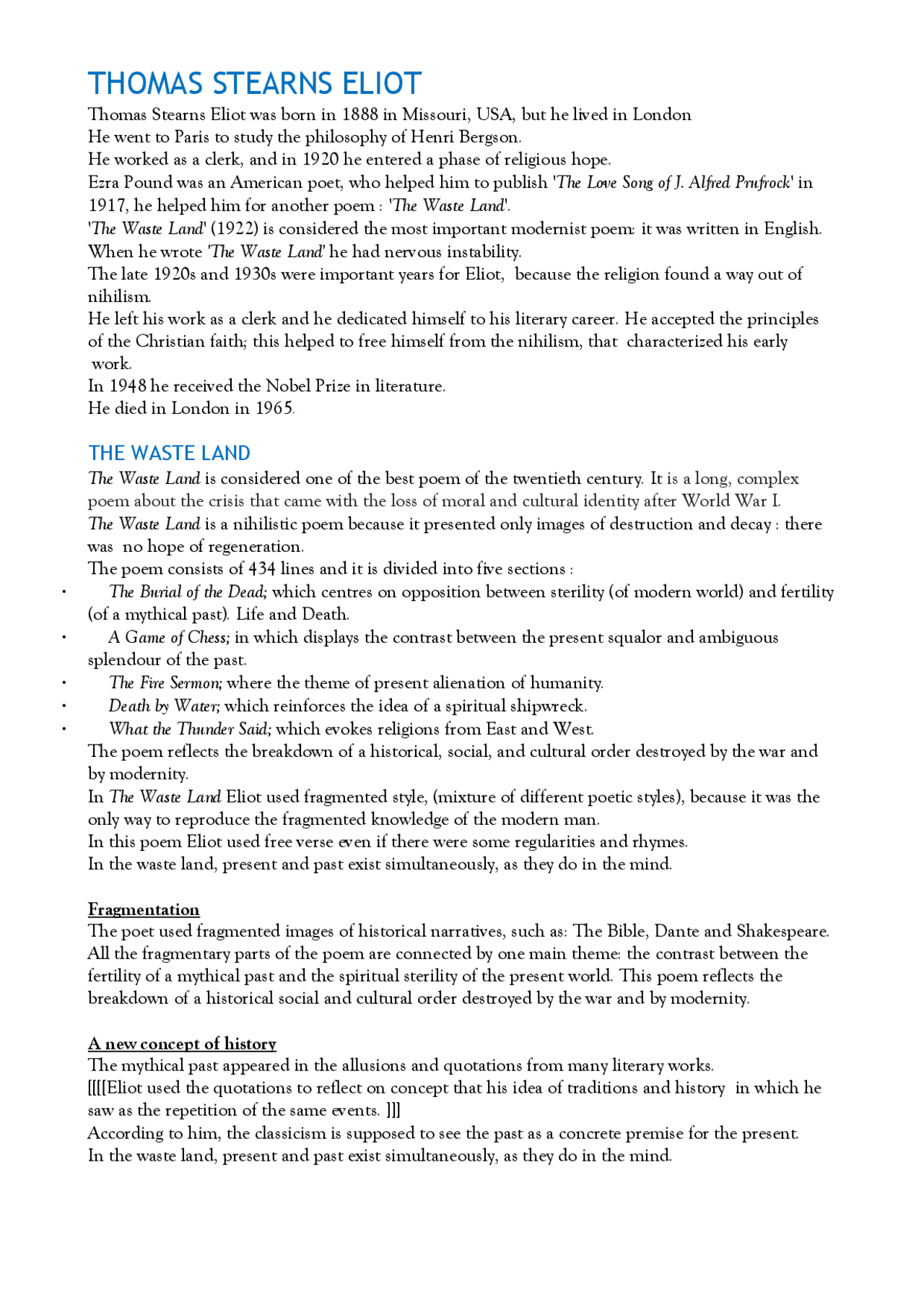 Thomas Stearns Eliot Docsity
