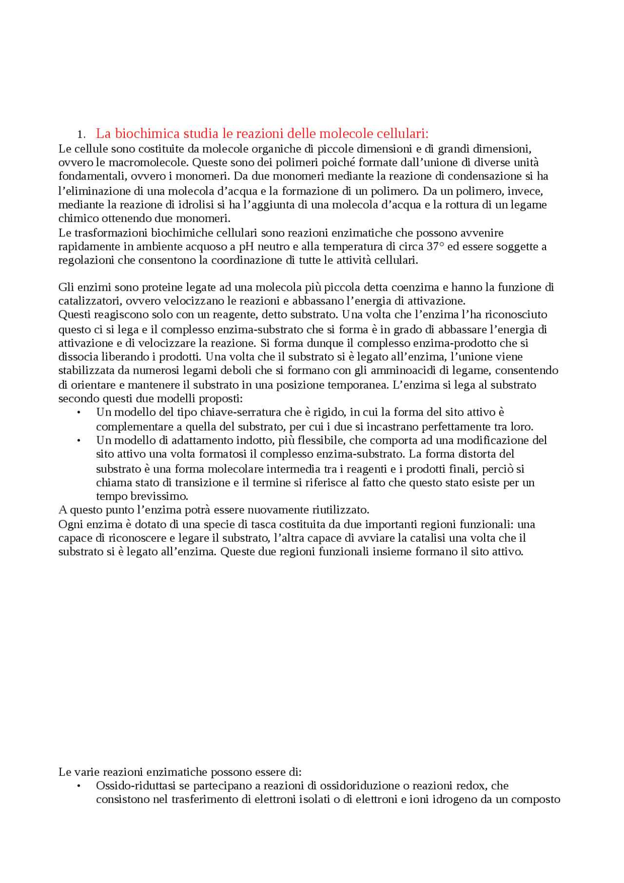 Biochimica Gli Enzimi Docsity