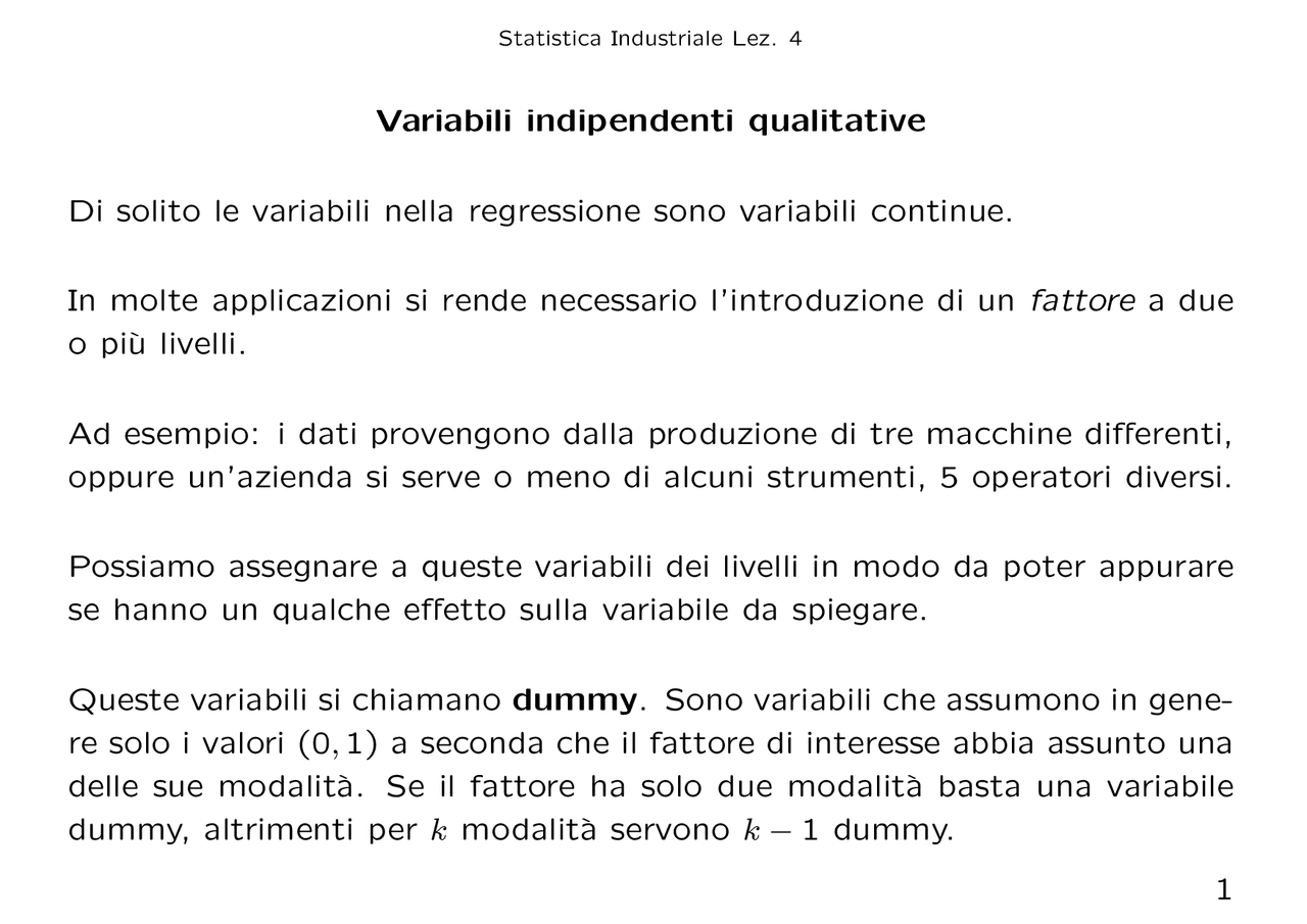 Le Variabili Dummy Docsity