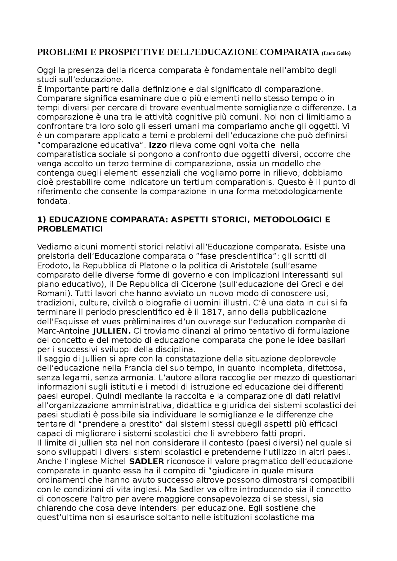 Educazione Comparata Docsity