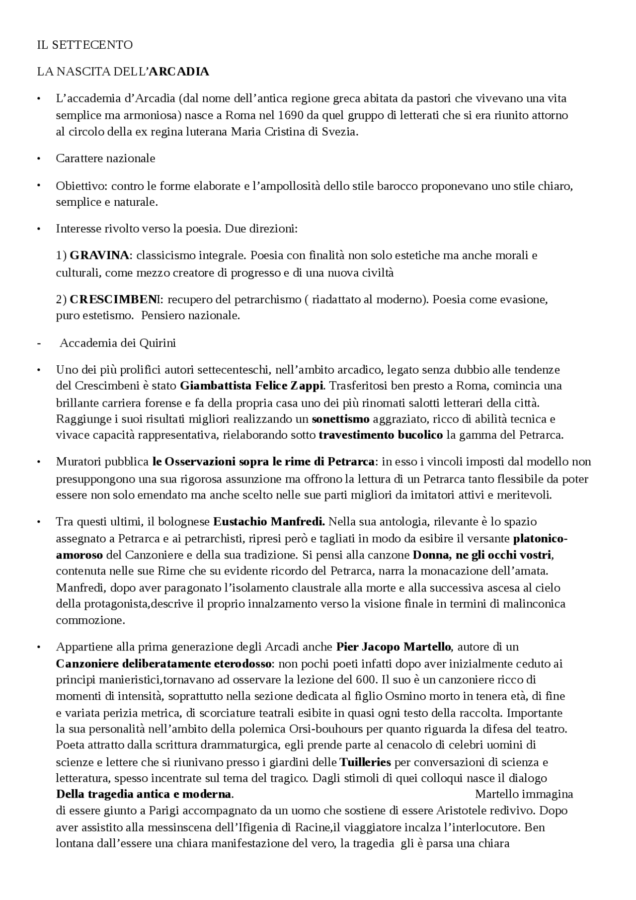 Sintesi De Il Settecento Docsity