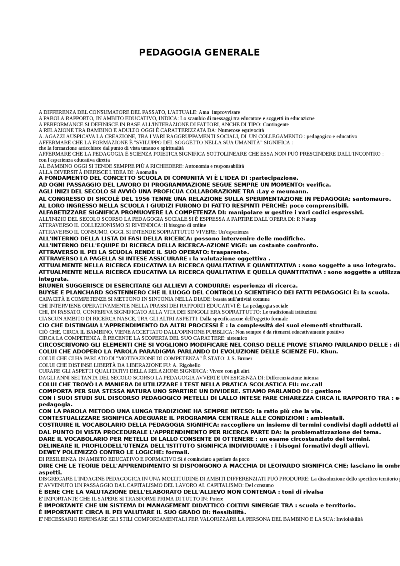 Pedagogia Generale Test Di Autovalutazione Docsity