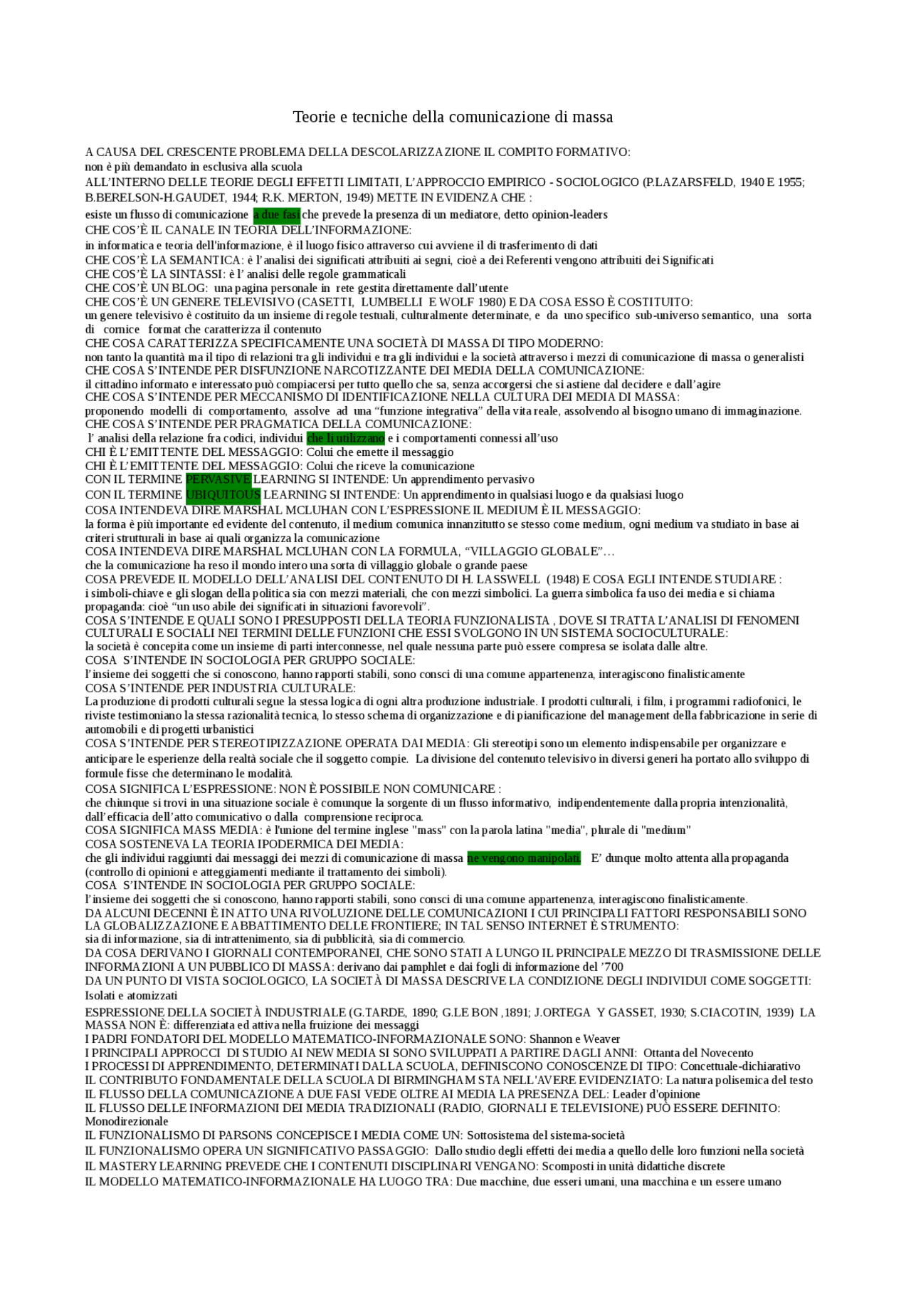 Test Di Autovalutazione Teorie E Tecniche Della Comunicazione Di Massa