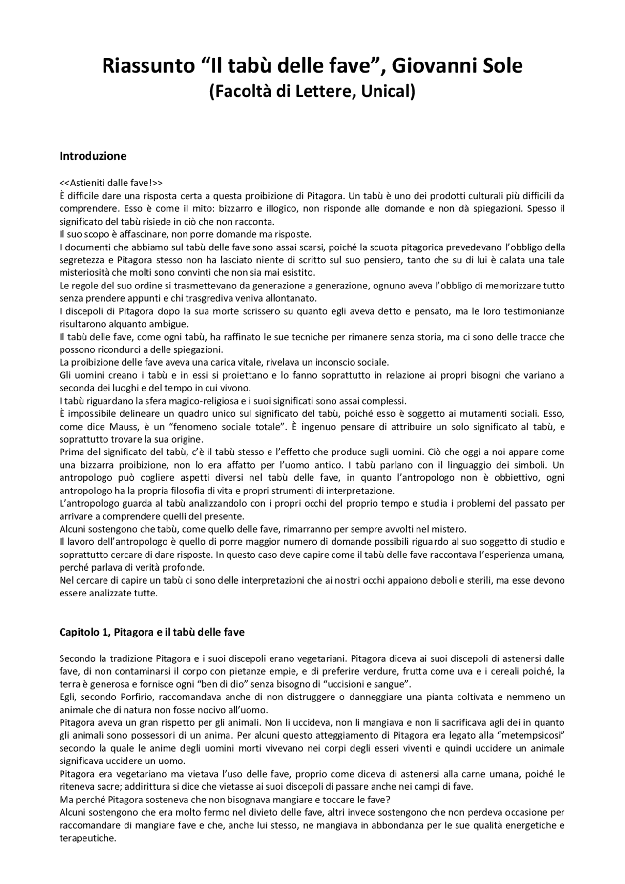 Riassunto Il Tabù Delle Fave Docsity