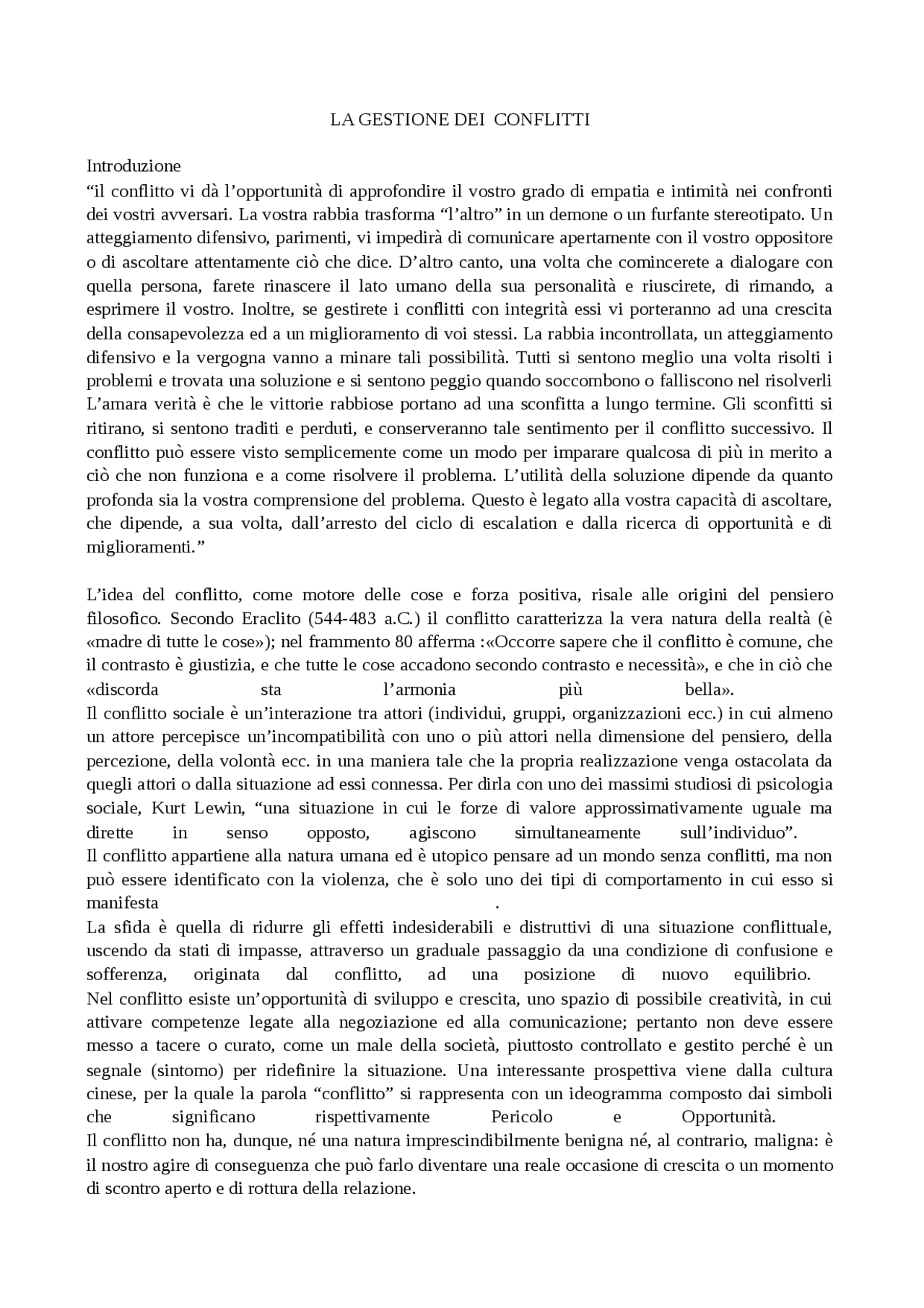 La Gestione Dei Conflitti Docsity