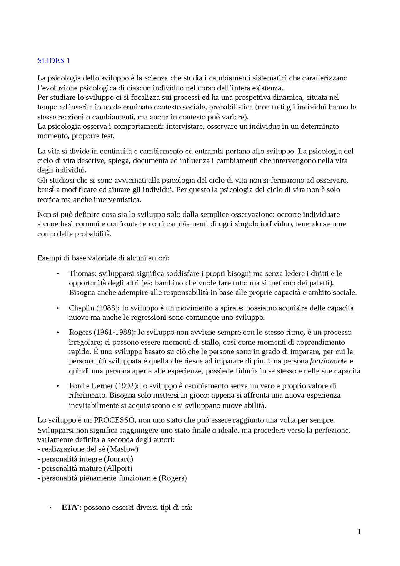 Appunti Psicologia Del Ciclo Di Vita Docsity
