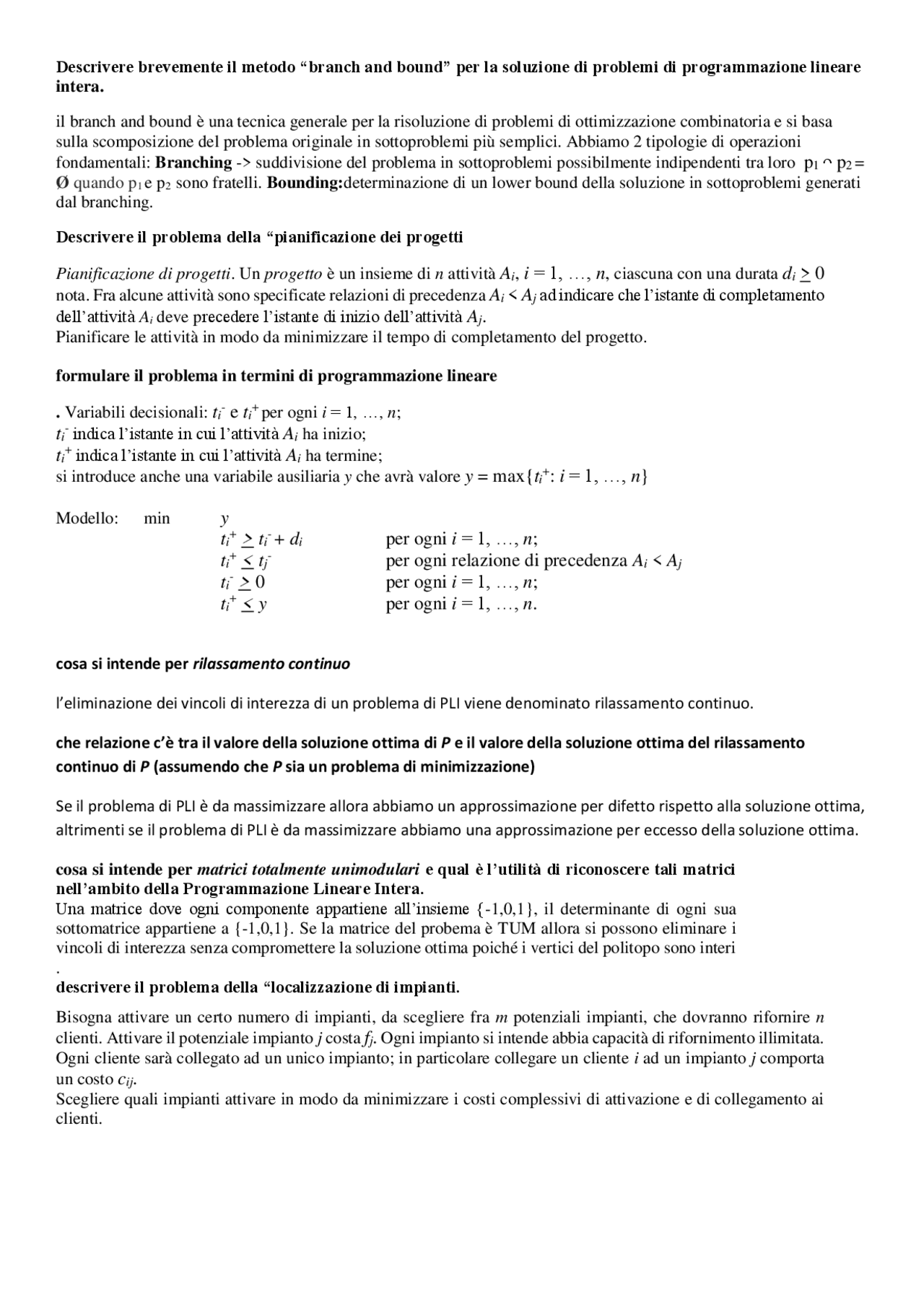 Teoria Ricerca Operativa Docsity