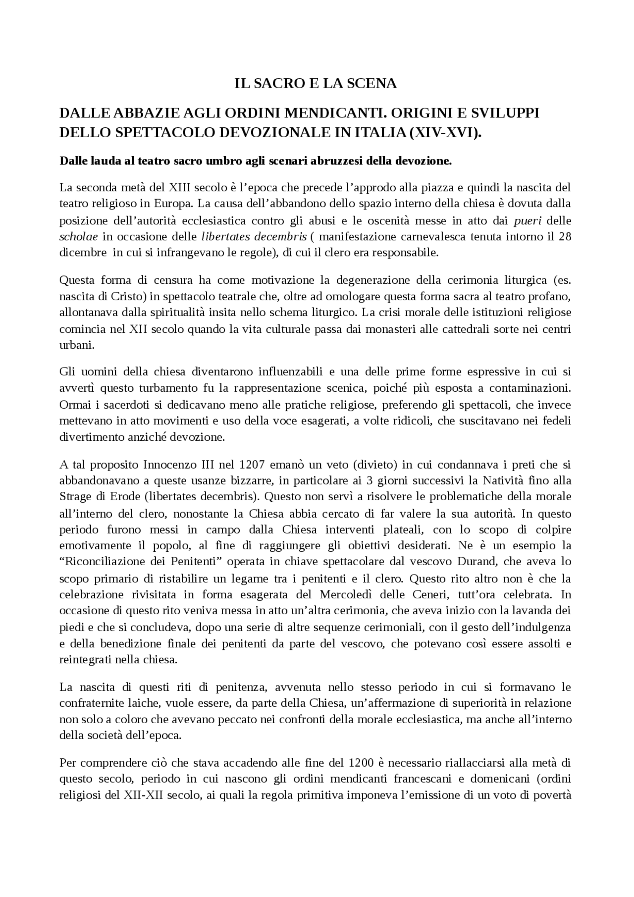 Il Sacro E La Scena Docsity