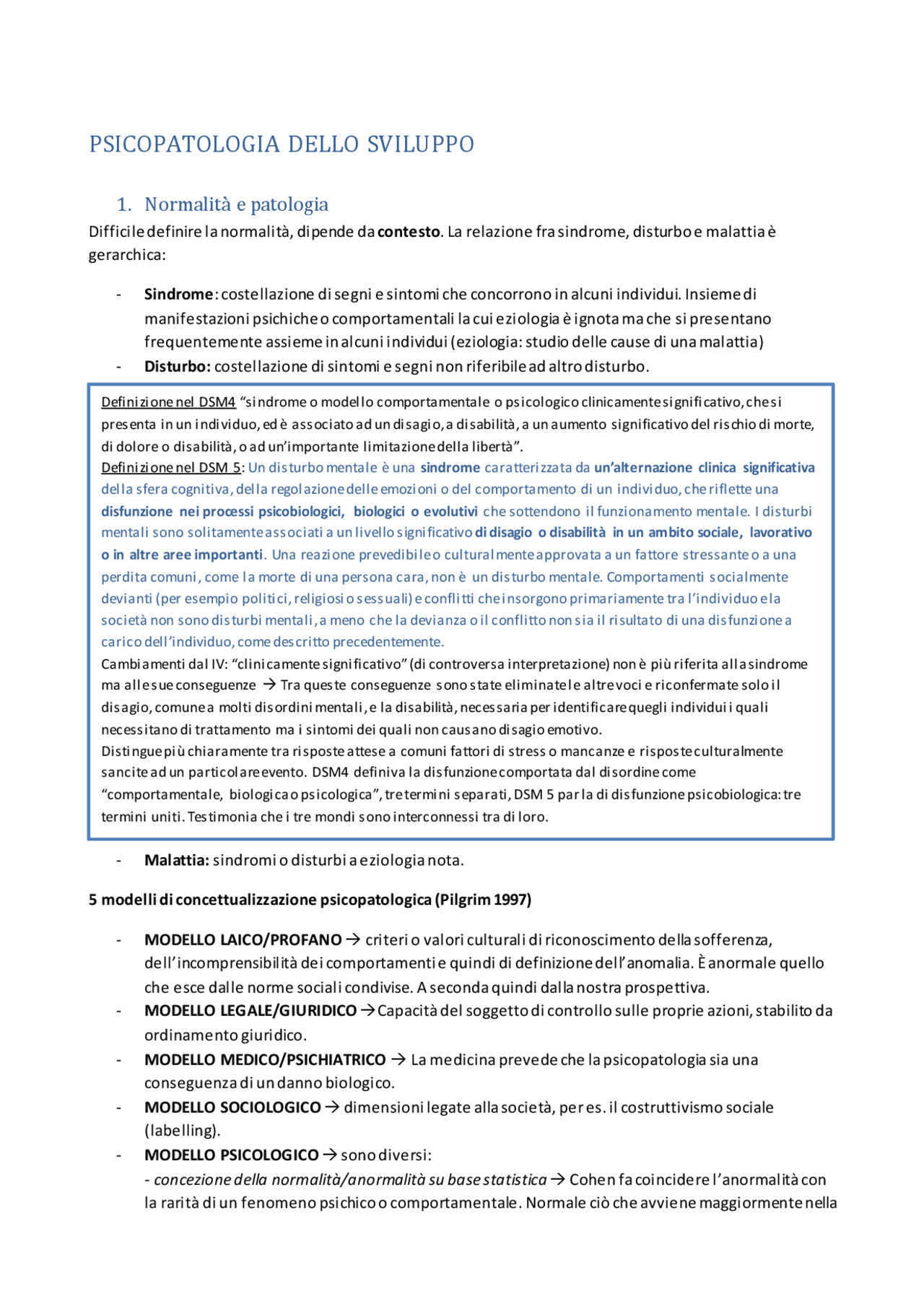 Riassunti Di Psicopatologia Dello Sviluppo Docsity