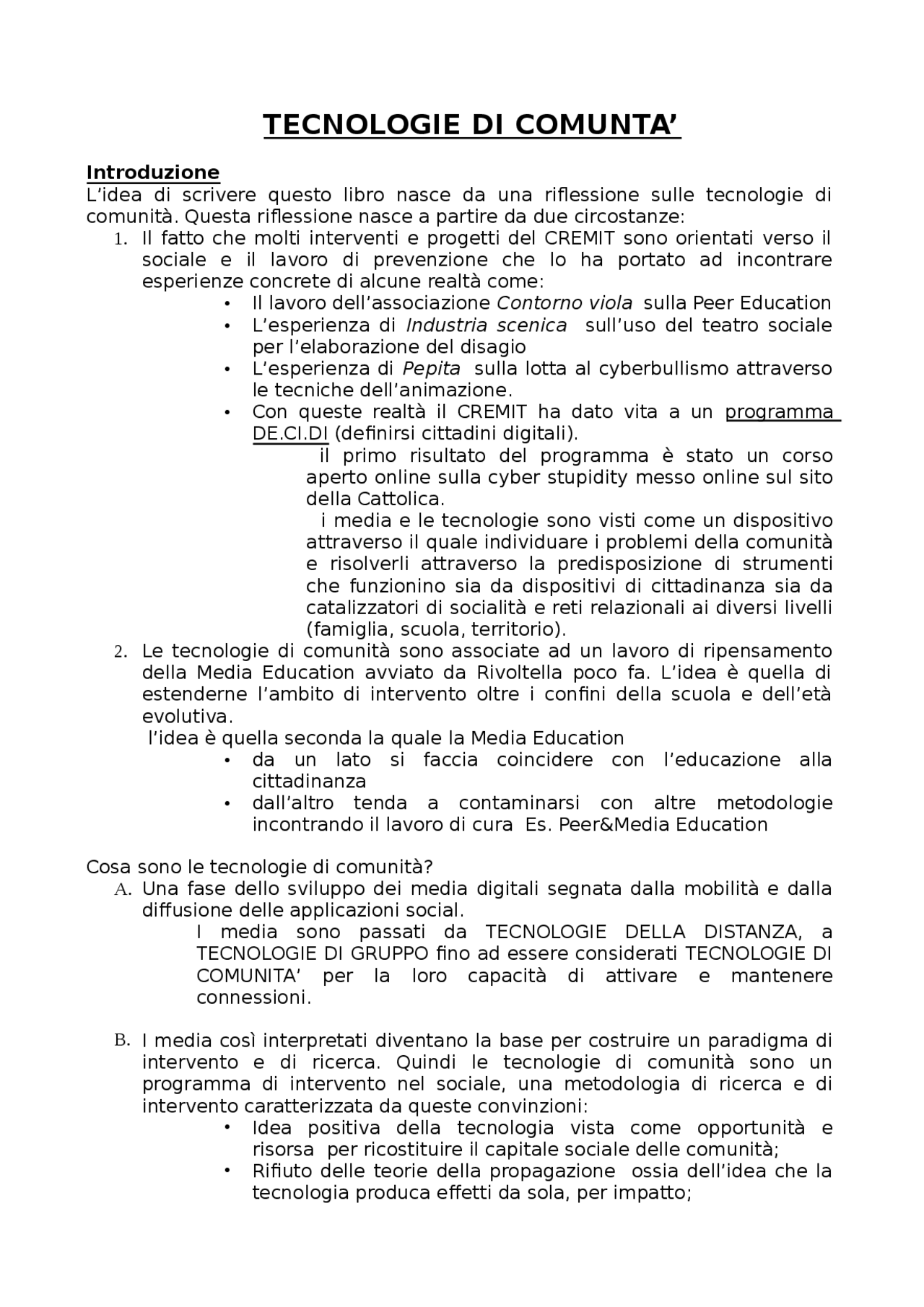 Tecnologie Di Comunita Docsity