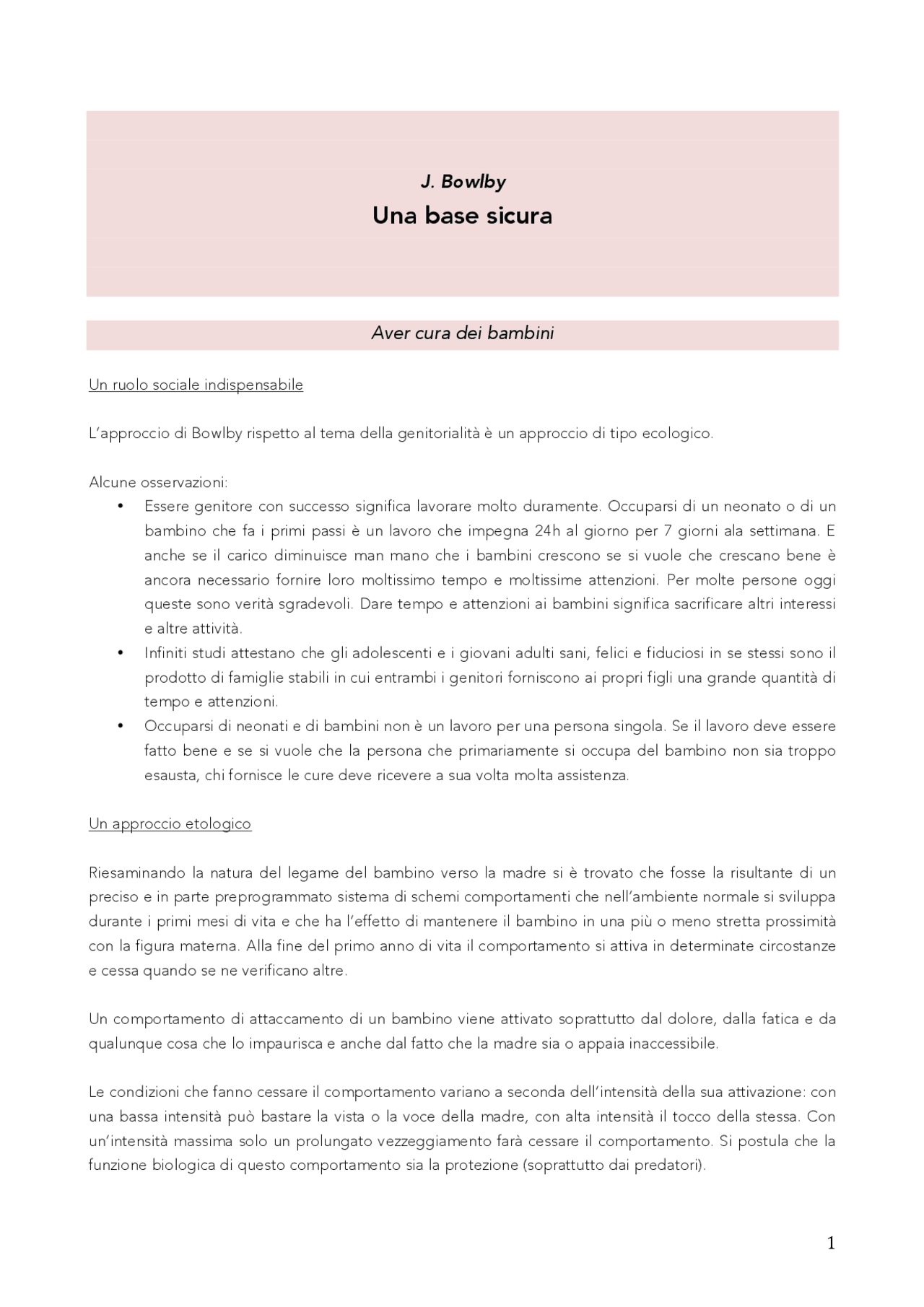 Bowlby Una Base Sicura Docsity