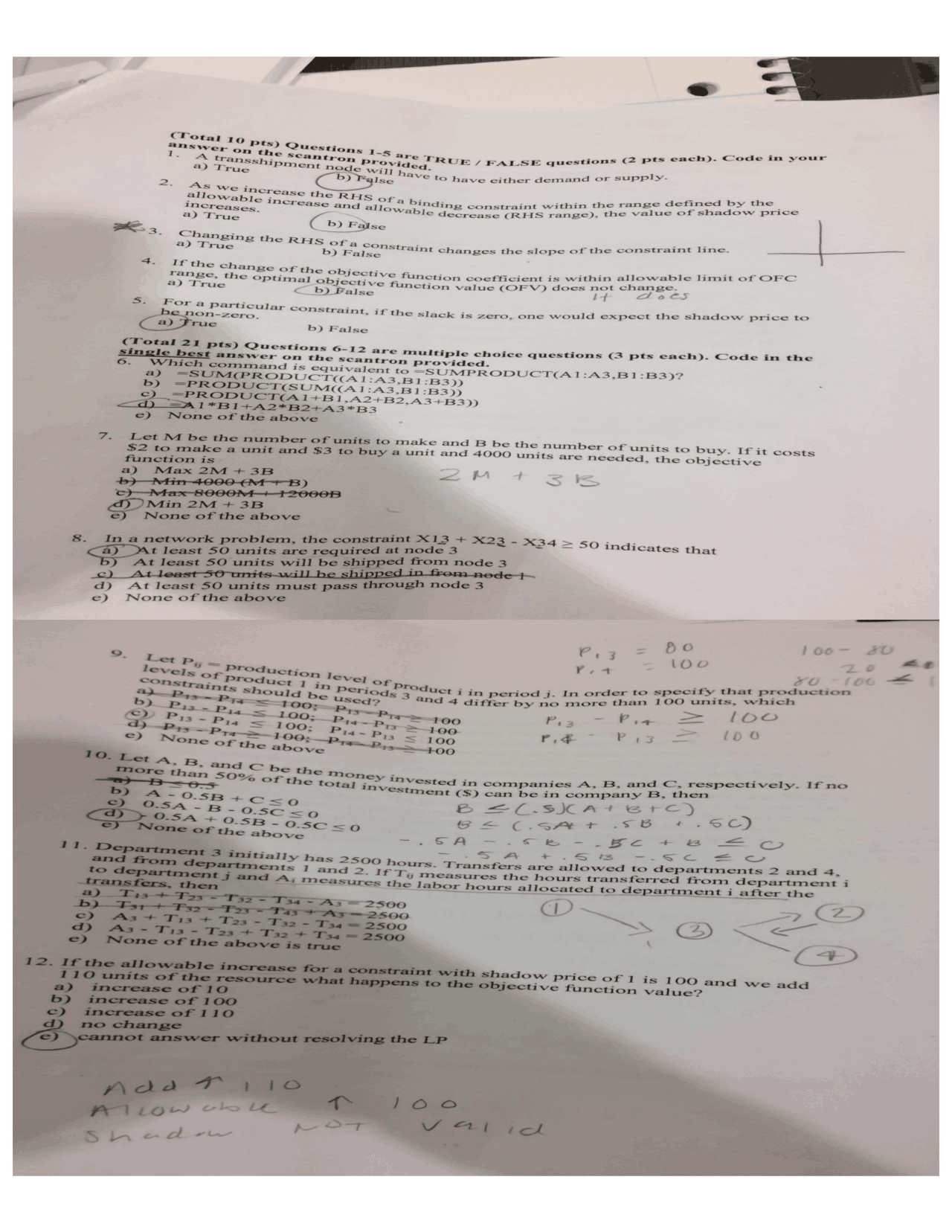 Exam 2 With Answers Introduction To Management Science With
